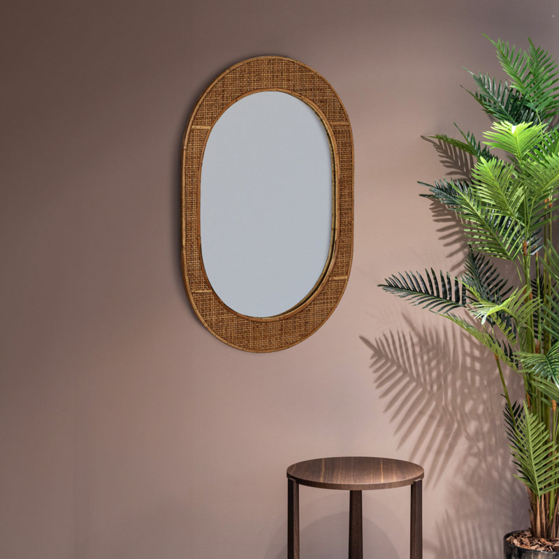 Bay Isle Home™ Fiqueroa Oval Bamboo and Rattan Framed Wall Mirror ...