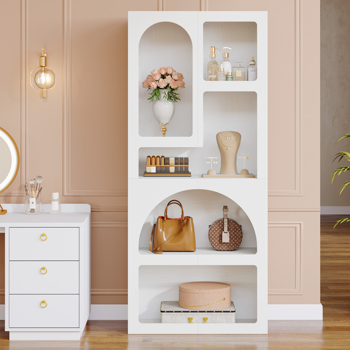 Latitude Run® Attwood 70" Tall Bookshelf, 5 Tier Geometric Bookcase ...