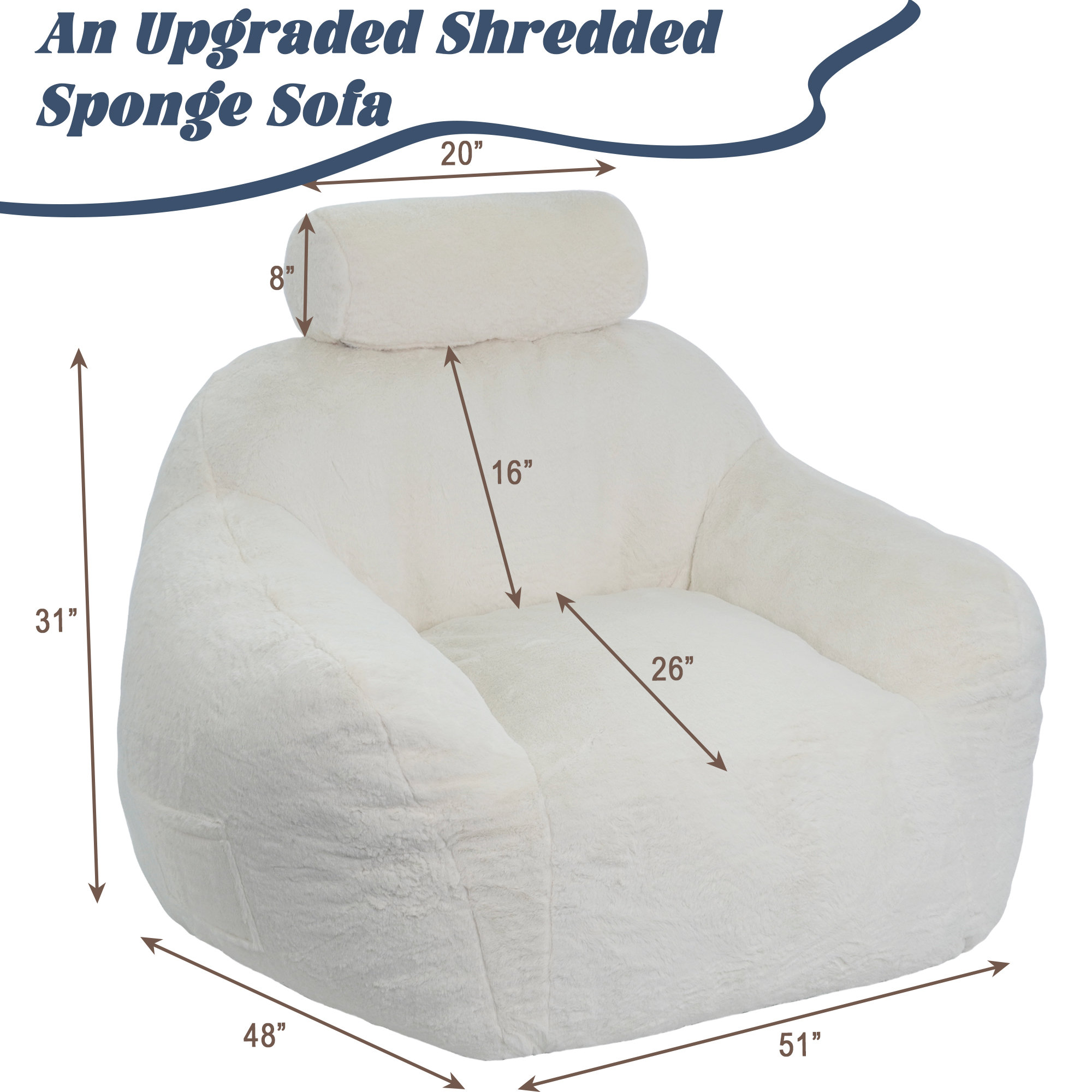 Trule Large Bean Bag Chairs For Adults, Faux Fur Fabric Giant Bean Bag ...