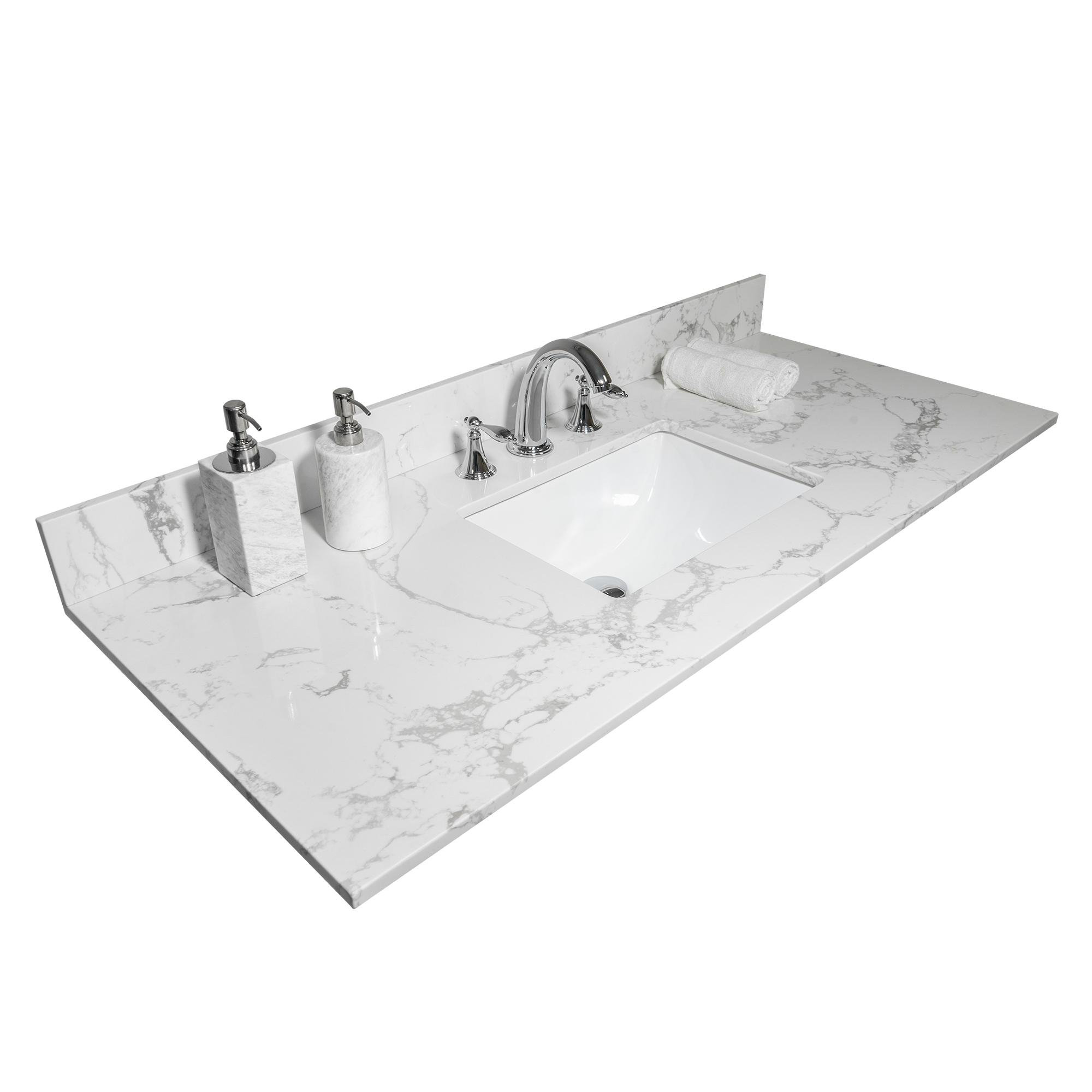 KISRAIS 43" Single Bathroom Vanity Top in Carrara White with Sink | Wayfair