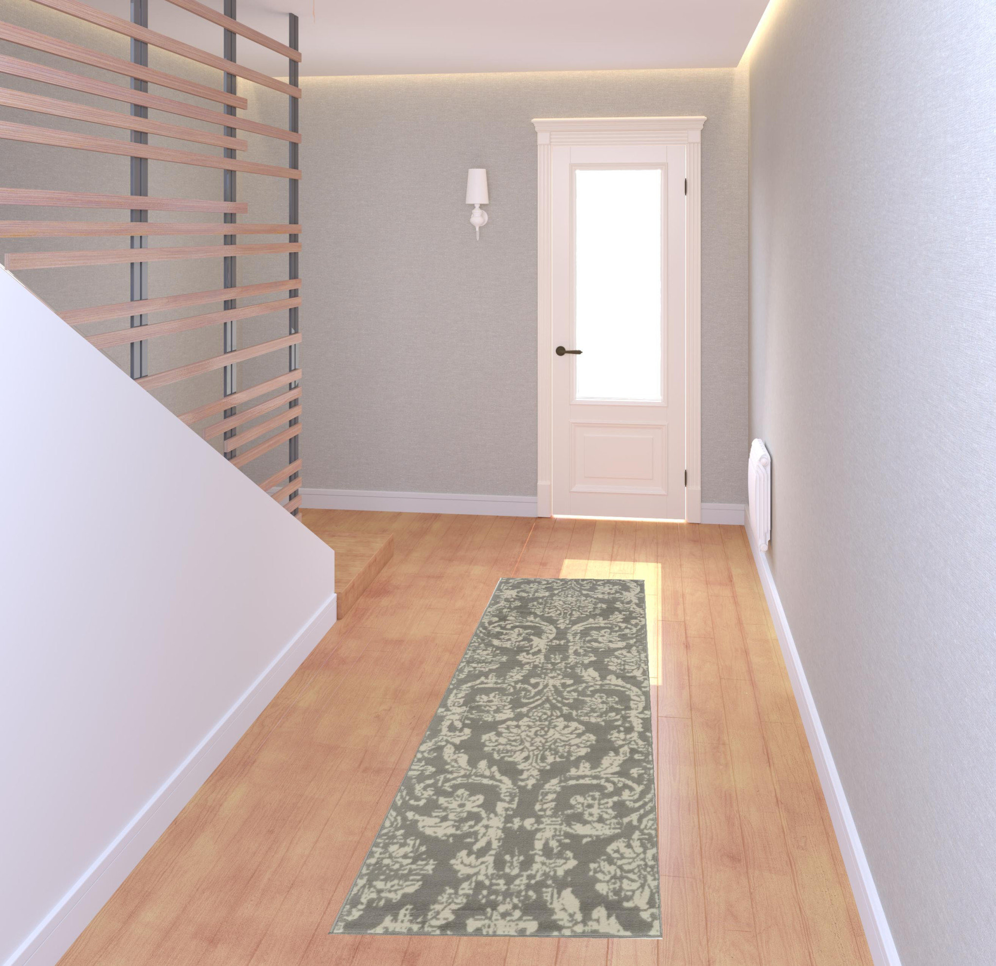 Red Barrel Studio® Gray Damask Power Loom Rug | Wayfair