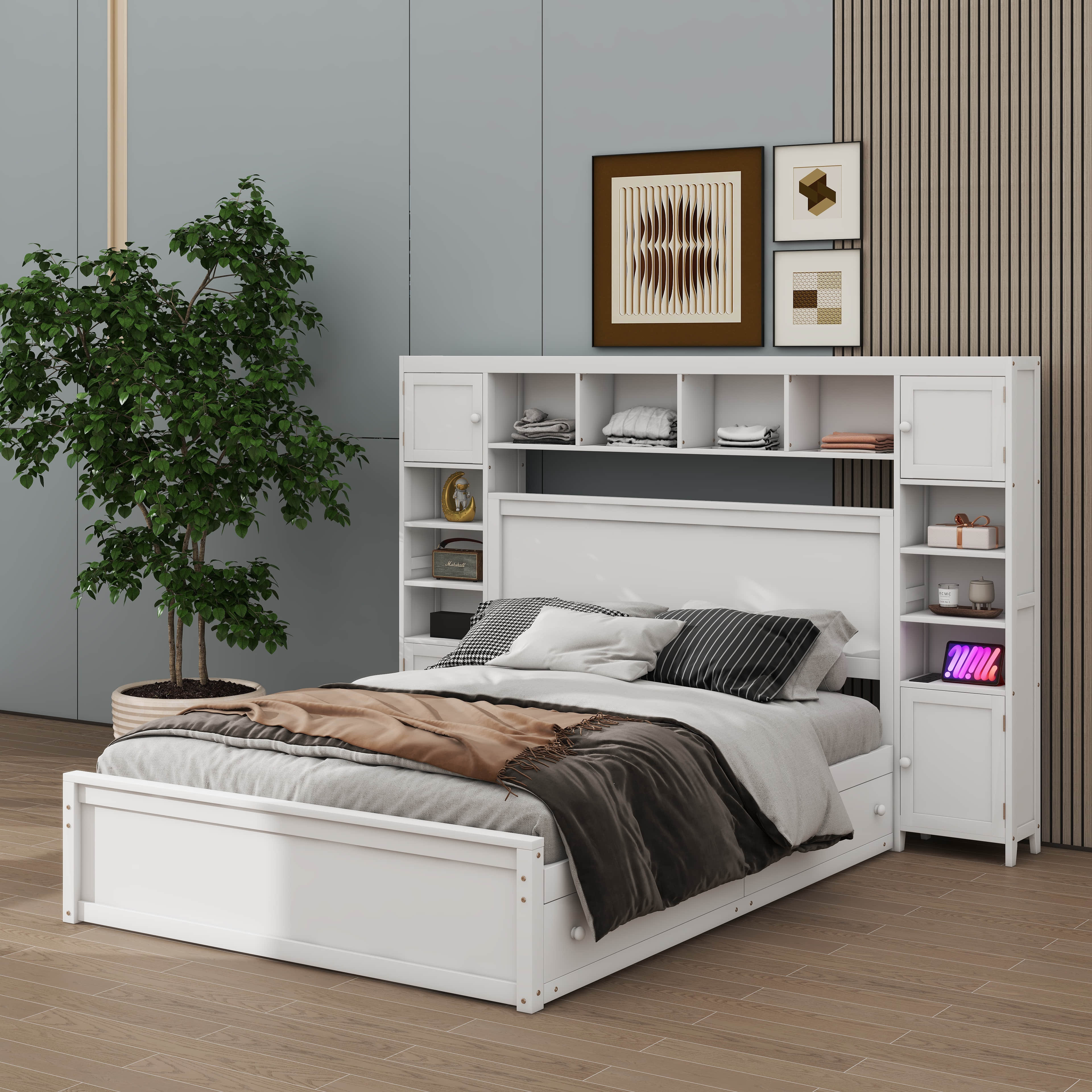Red Barrel Studio Arnitha Platform Storage Bed with Bookcase Headboard ...