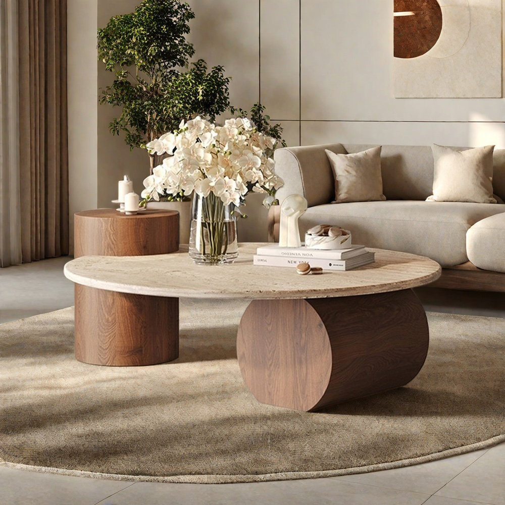 QUACOMFOR Simple light luxury round cave stone coffee table | Wayfair