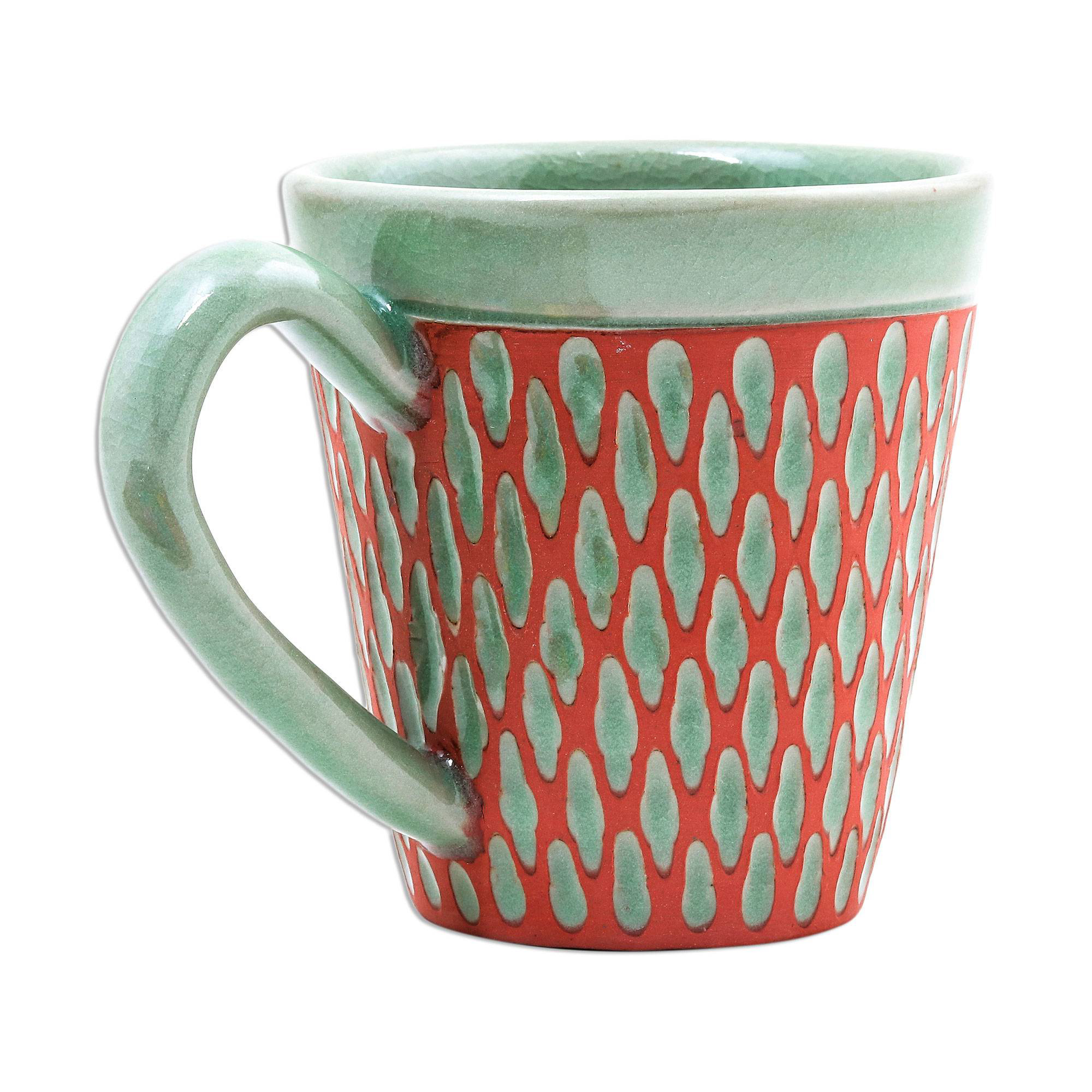 Bungalow Rose Ginger Green Honeycomb Celadon Ceramic Mug | Wayfair