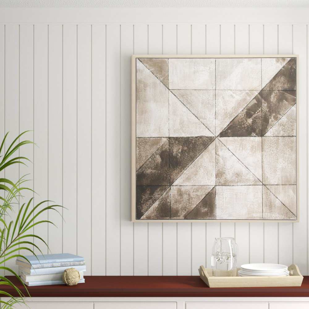 Breakwater Bay Canvas Geometric White Framed Wall Art with Tan Frame ...