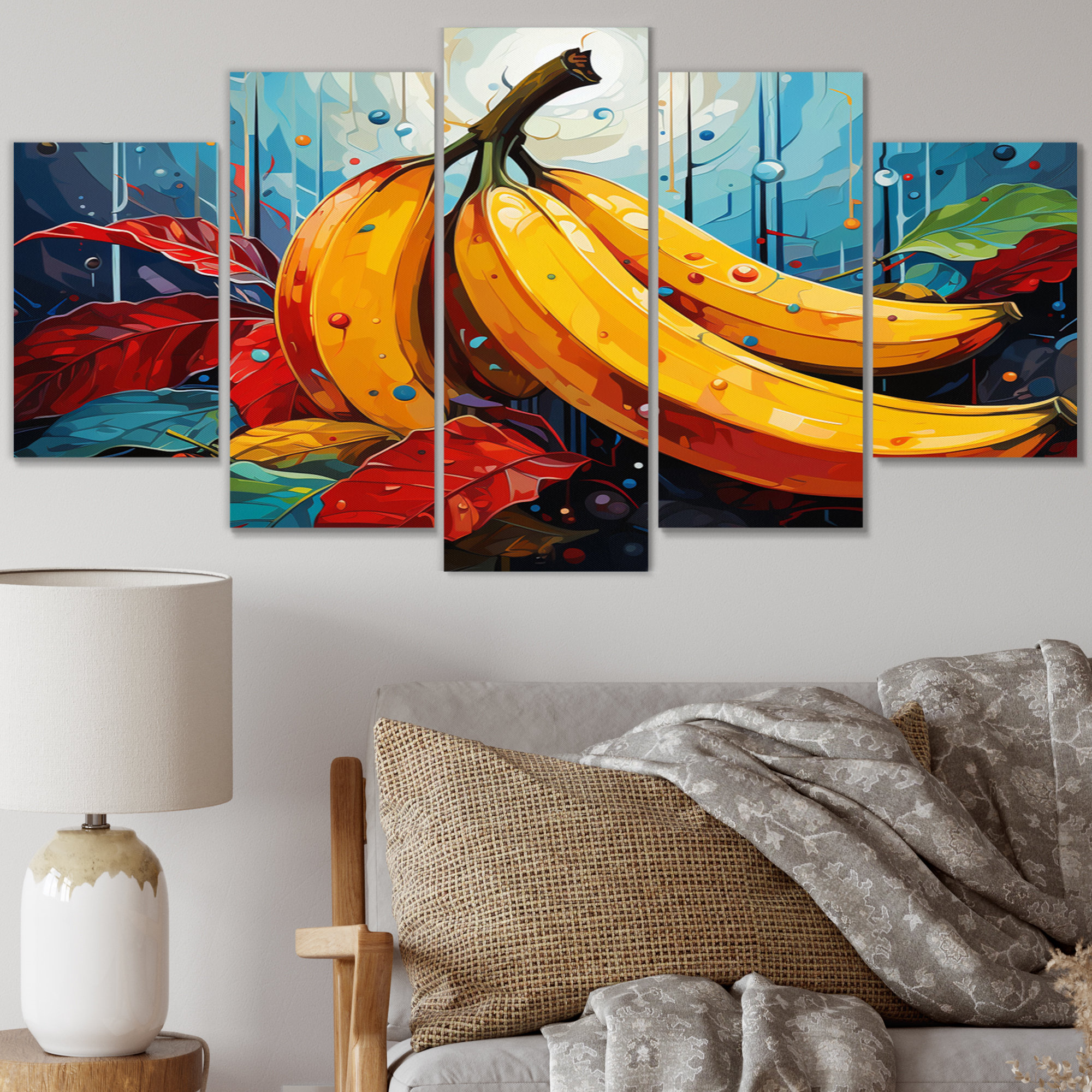 Design Art Fruit Abstract Banana On Metal 5 Pieces Print | Wayfair