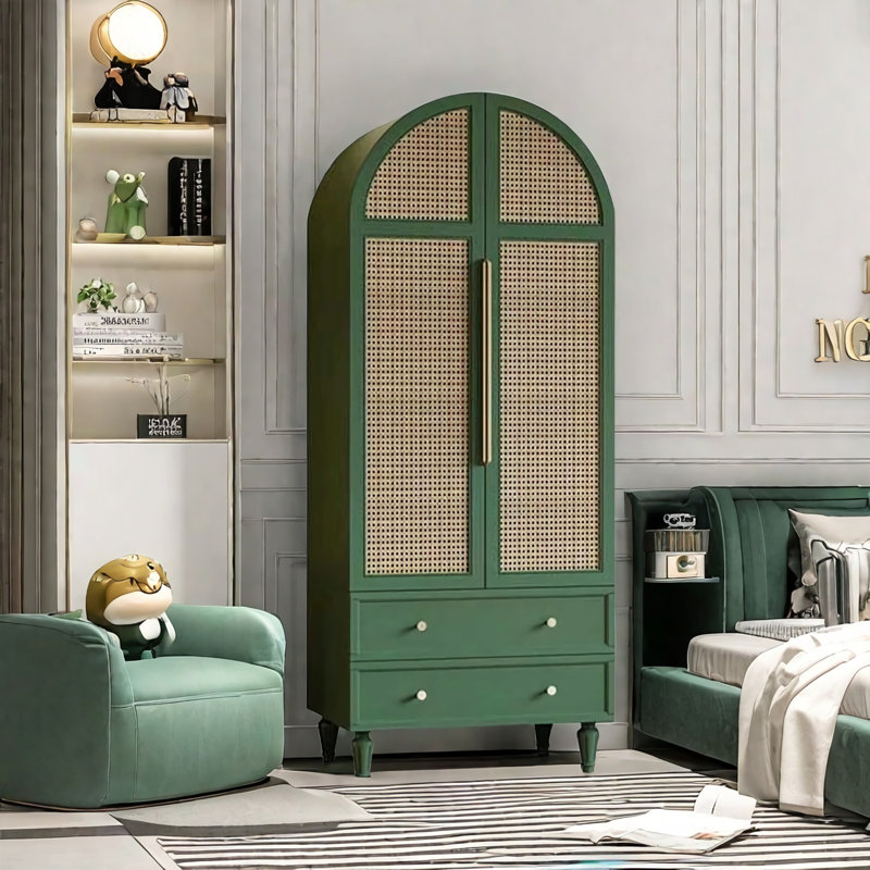 QUACOMFOR Simple Green Solid Wood Arc Top Wardrobe. | Wayfair
