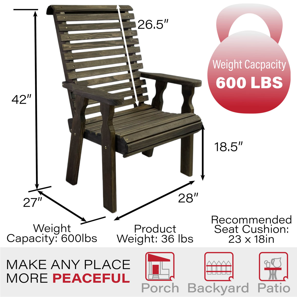 Amish Casual Heavy Duty 600 Lb High Back Roll Back Treated Patio Chair ...