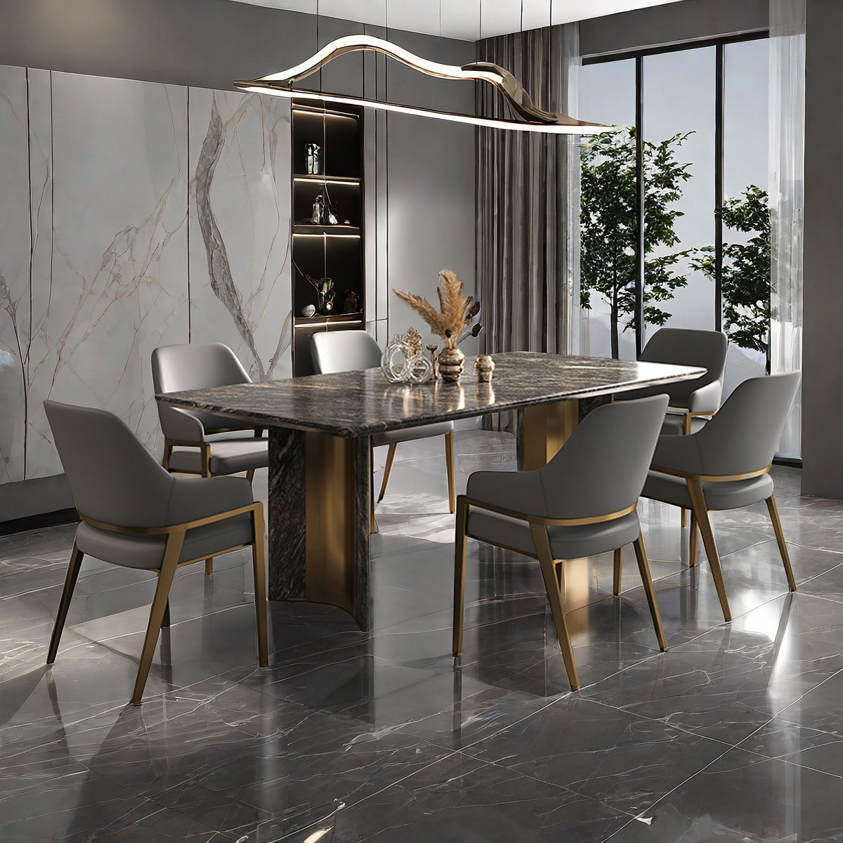 ALLNICEDT Rectangular Artificial Marble Dining Table Set | Wayfair