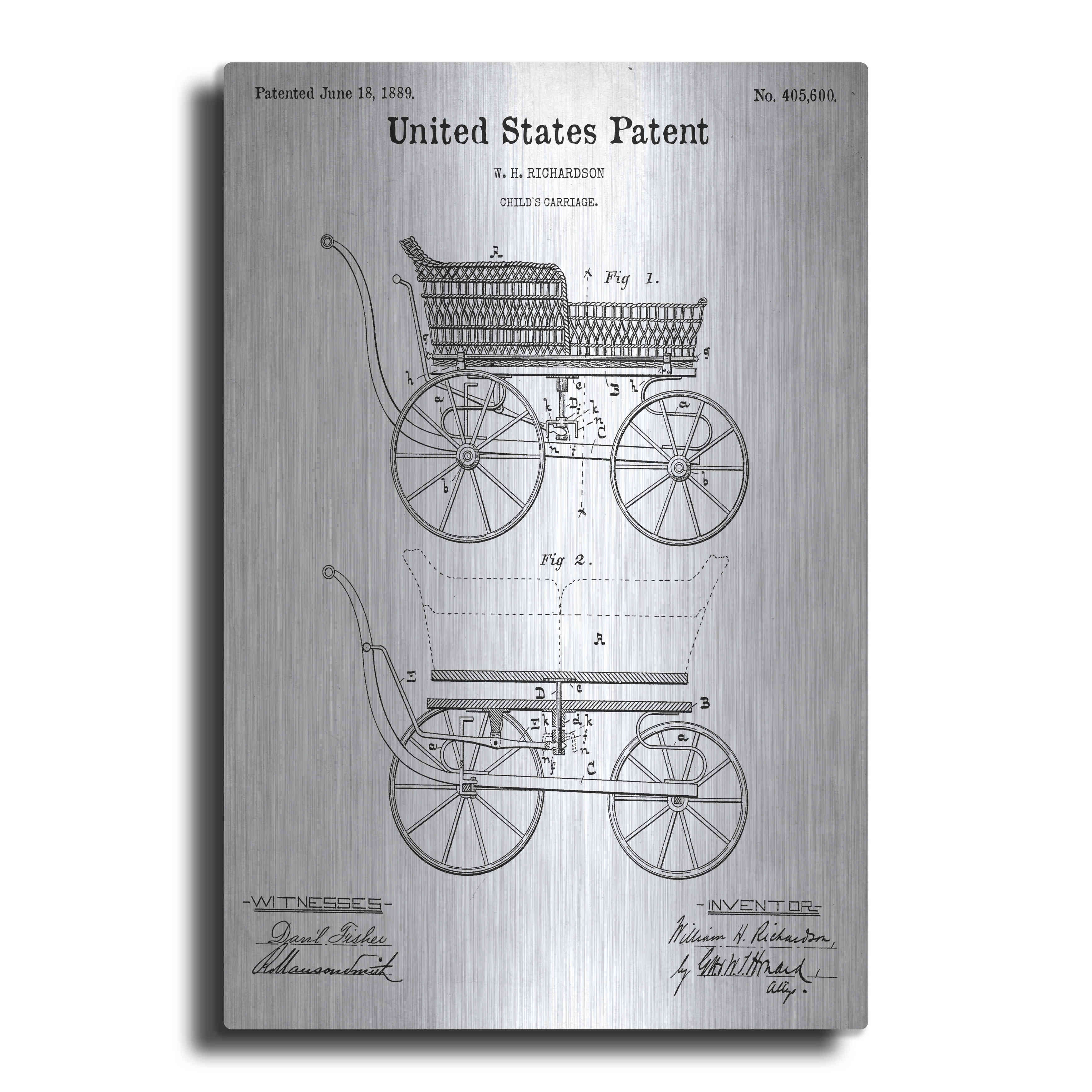 Williston Forge 'Baby Carriage Blueprint Patent White' Metal Wall Art ...