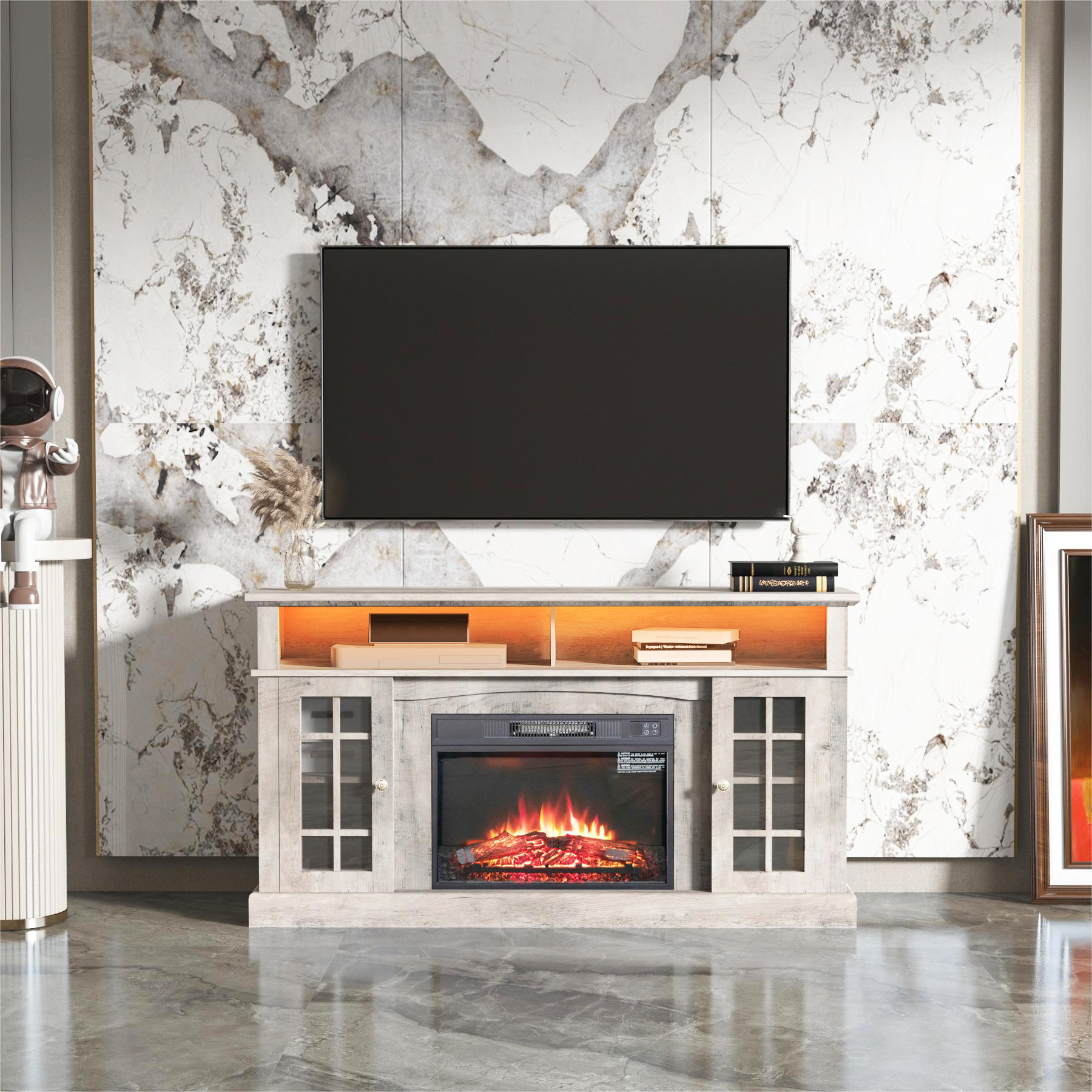 Winston Porter Alex TV Stand with Electric Fireplace & Bluetooth LED ...