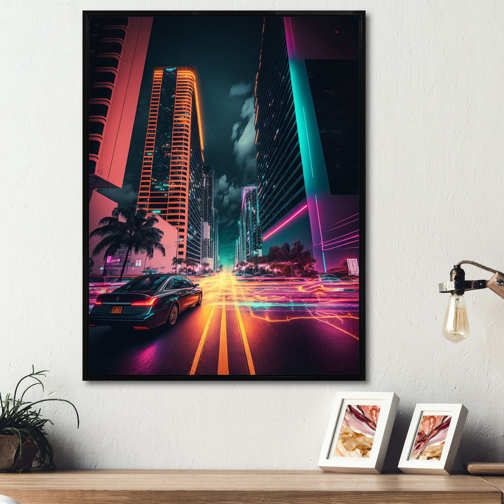 Design Art Futuristic Miami Neon Art V - Print on Canvas | Wayfair