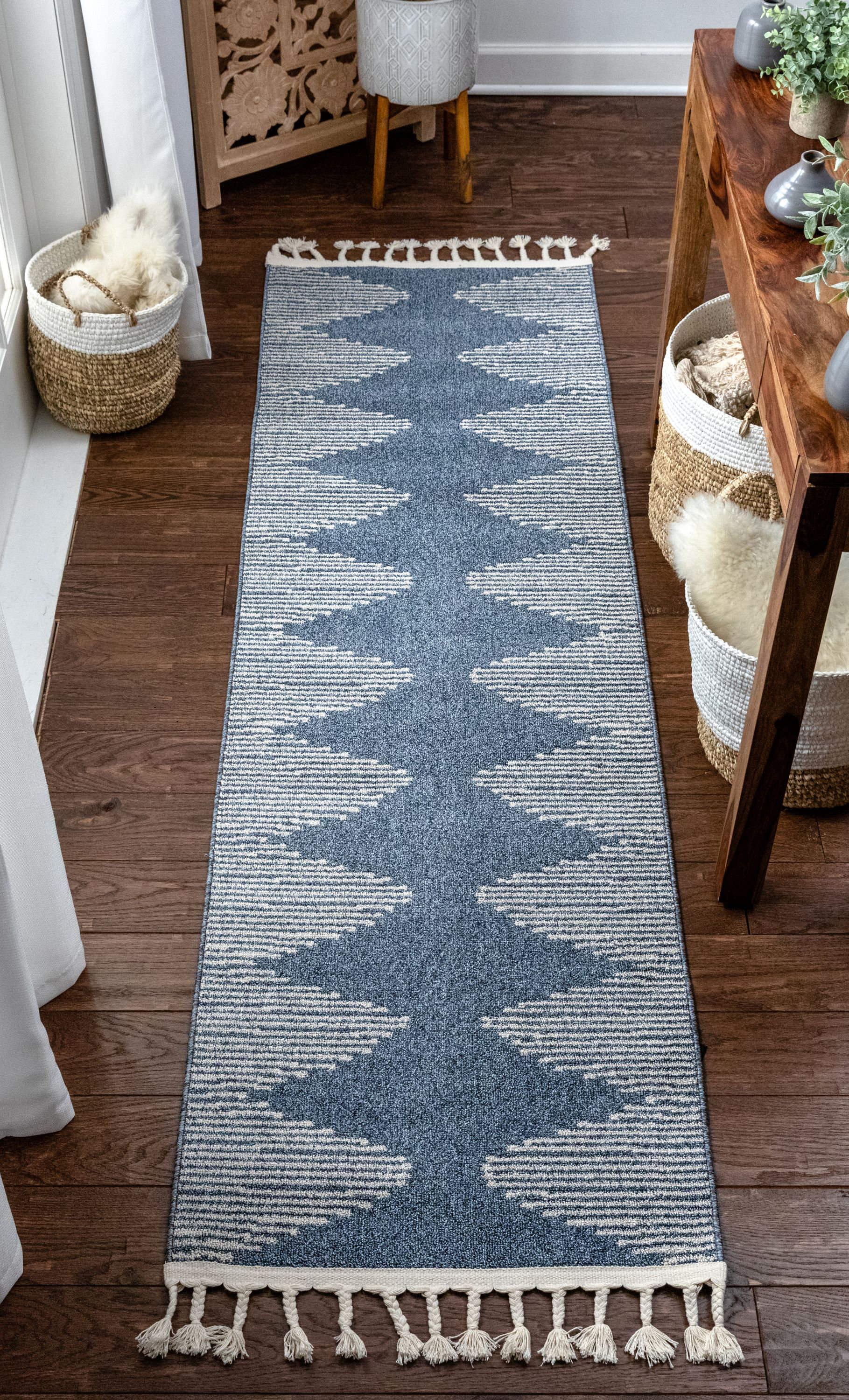 Well Woven Loop-De-Loop Geometric Machine Woven Denim Blue/Ivory Area ...