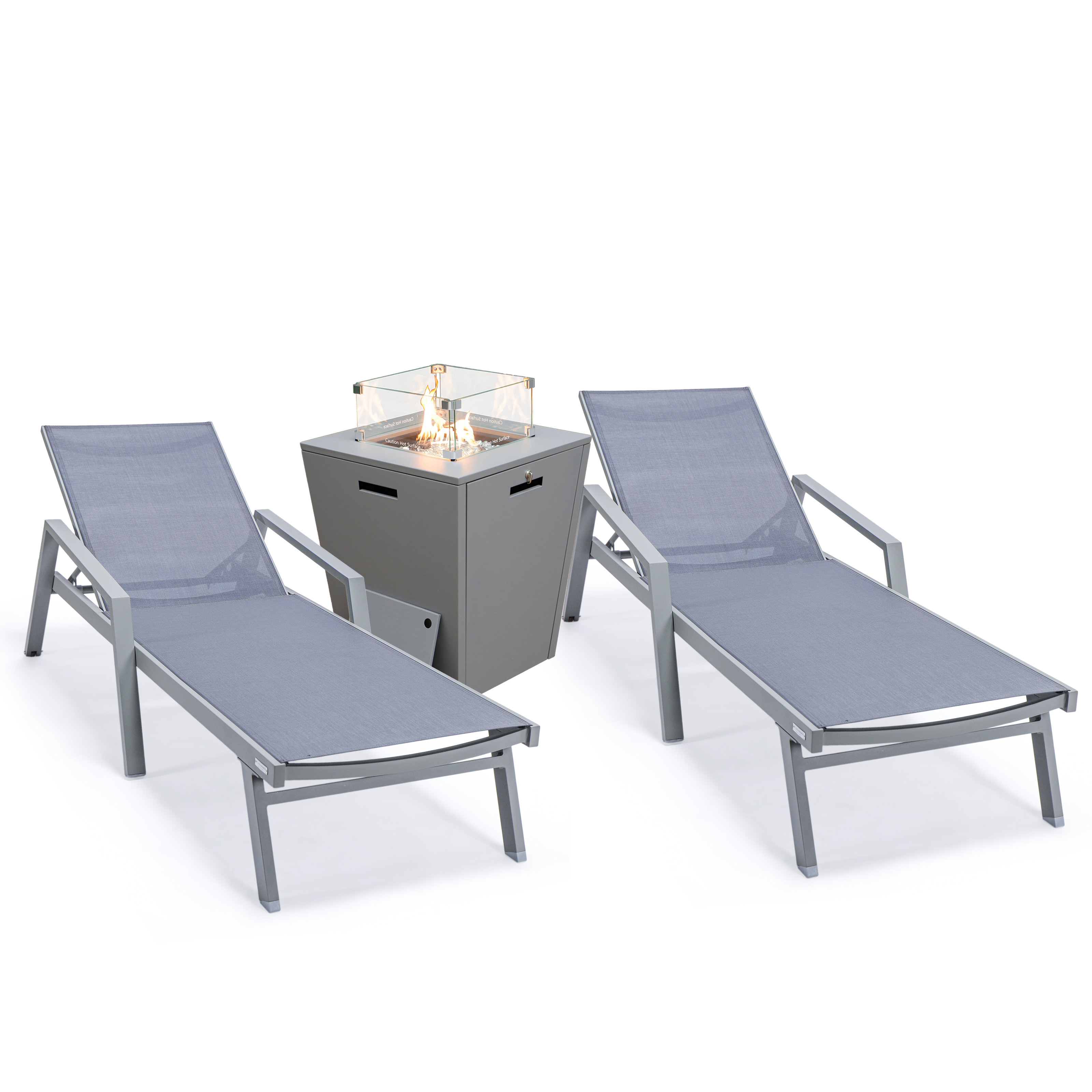 LeisureMod Outdoor Aluminum Chaise Lounge Armchair with Fire Pit Side Table | Wayfair