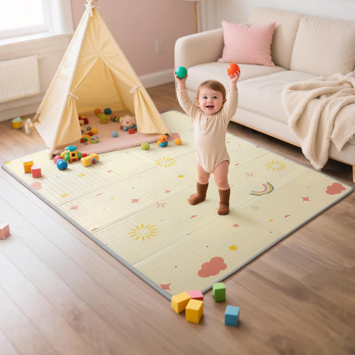 PASAMIC 47"x71" Foldable Baby Play Mat with Edge Reinforcement, Foam ...