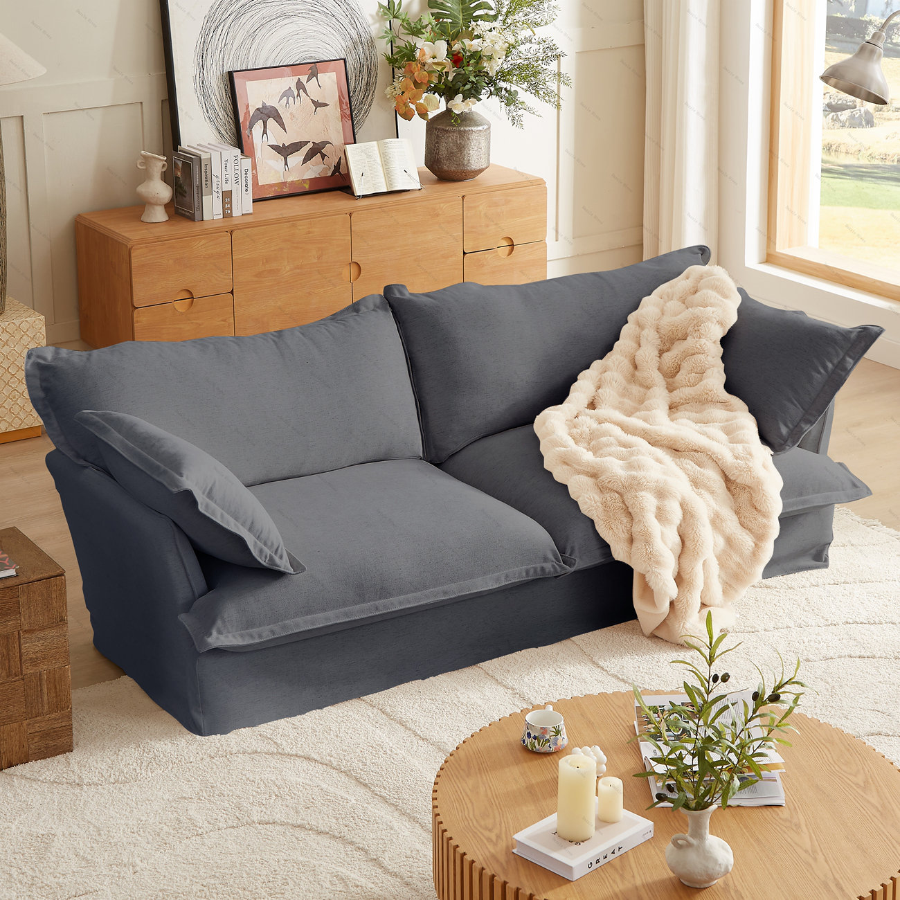 Latitude Run® 87.4'' Modern Comfy Upholstered Sofa Cloud Couch, Deep ...