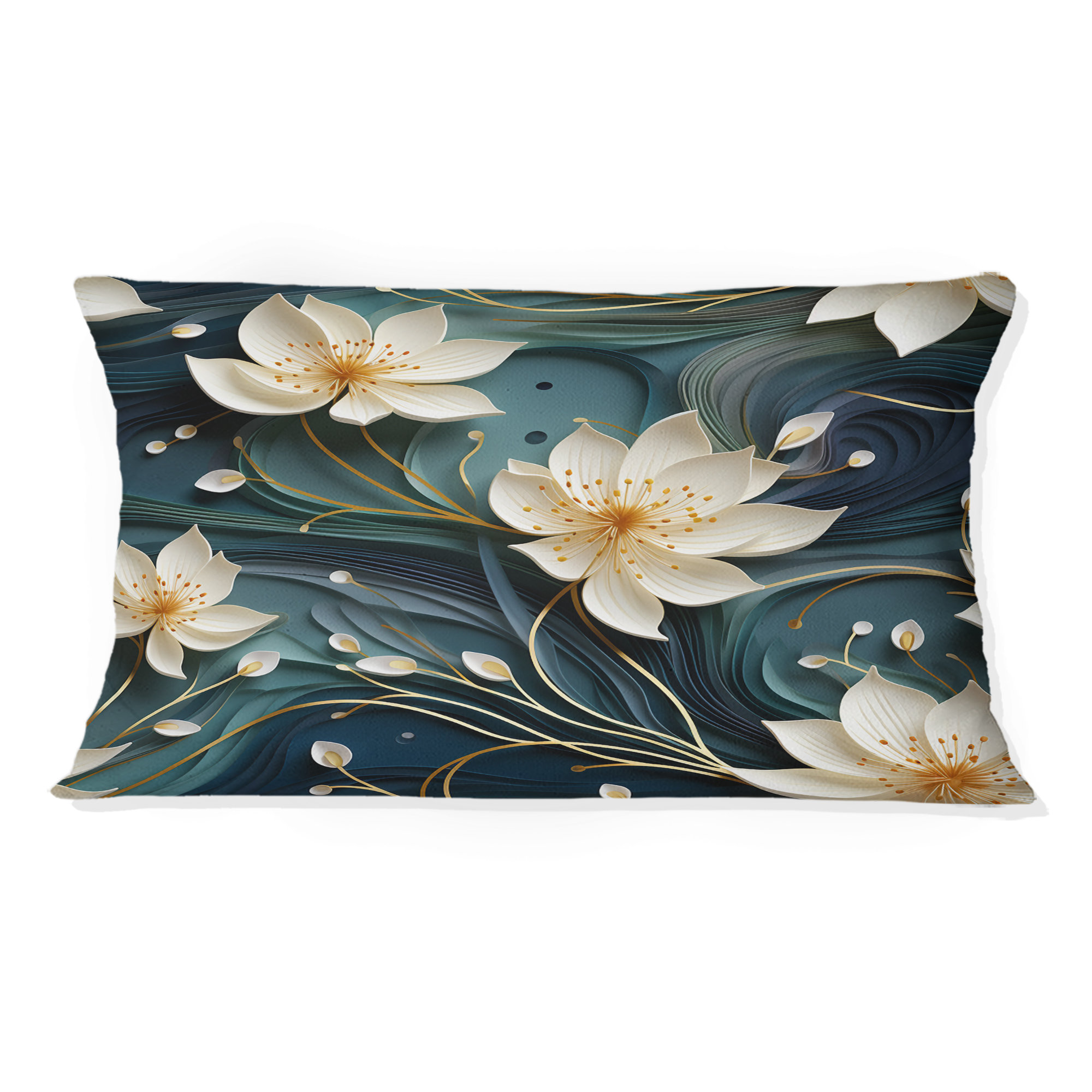 Design Art White And Gold Tranquil Lotus Zen - Throw PillowAbstract ...