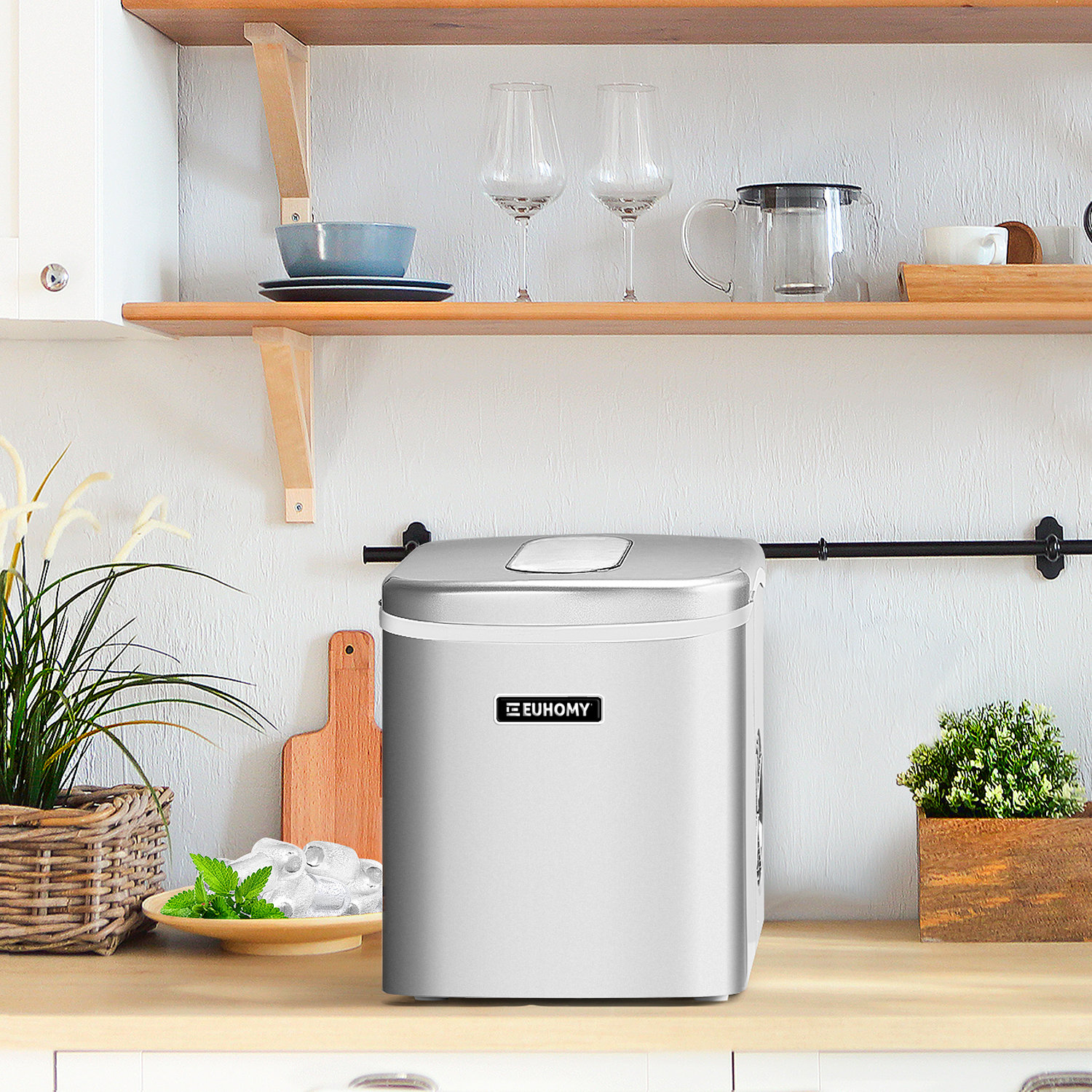 Euhomy Countertop 26 lb. Daily Production Portable Clear Ice Maker ...