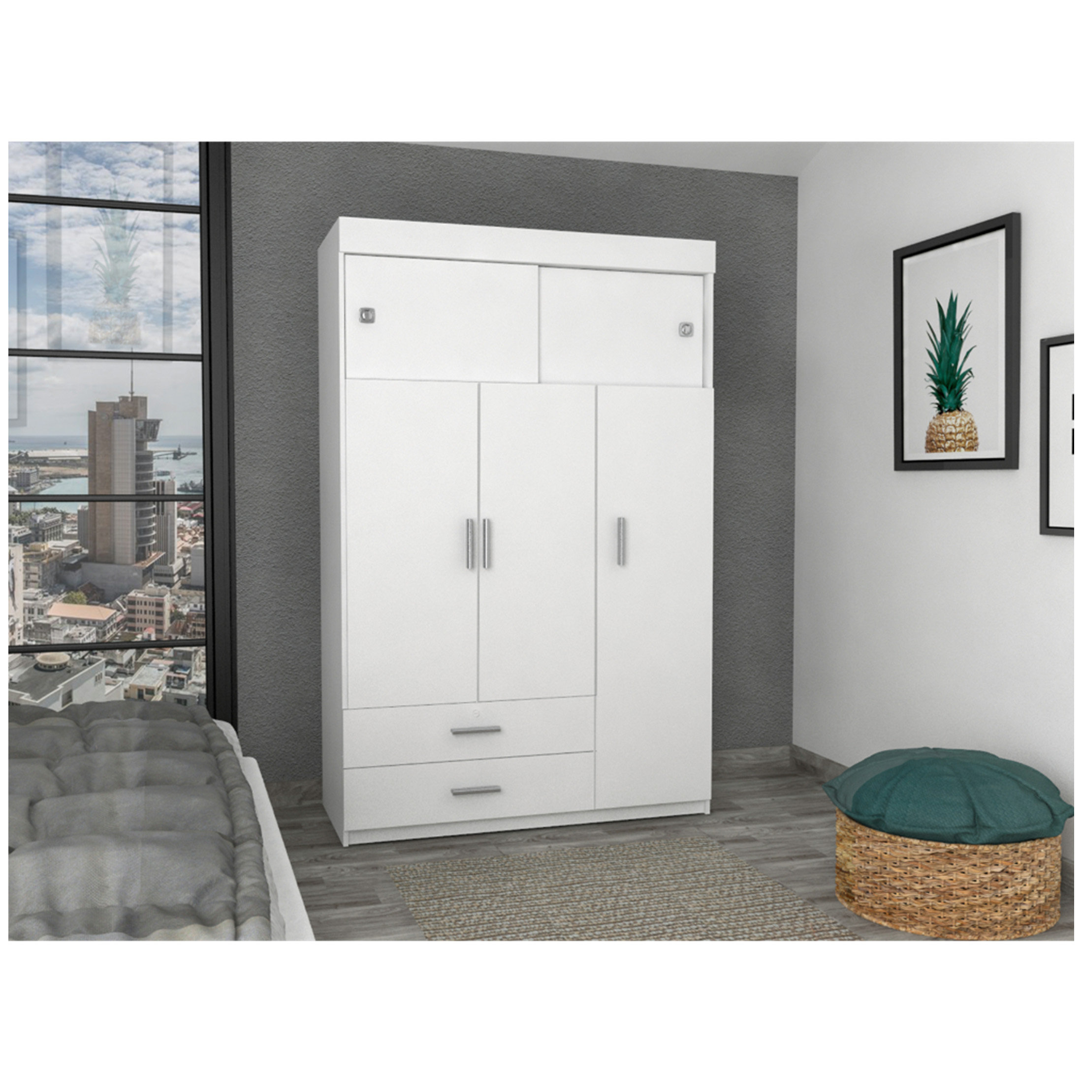 Latitude Run® Chile Armoire, Rod, Three Door Cabinet, Two Drawers, Two ...
