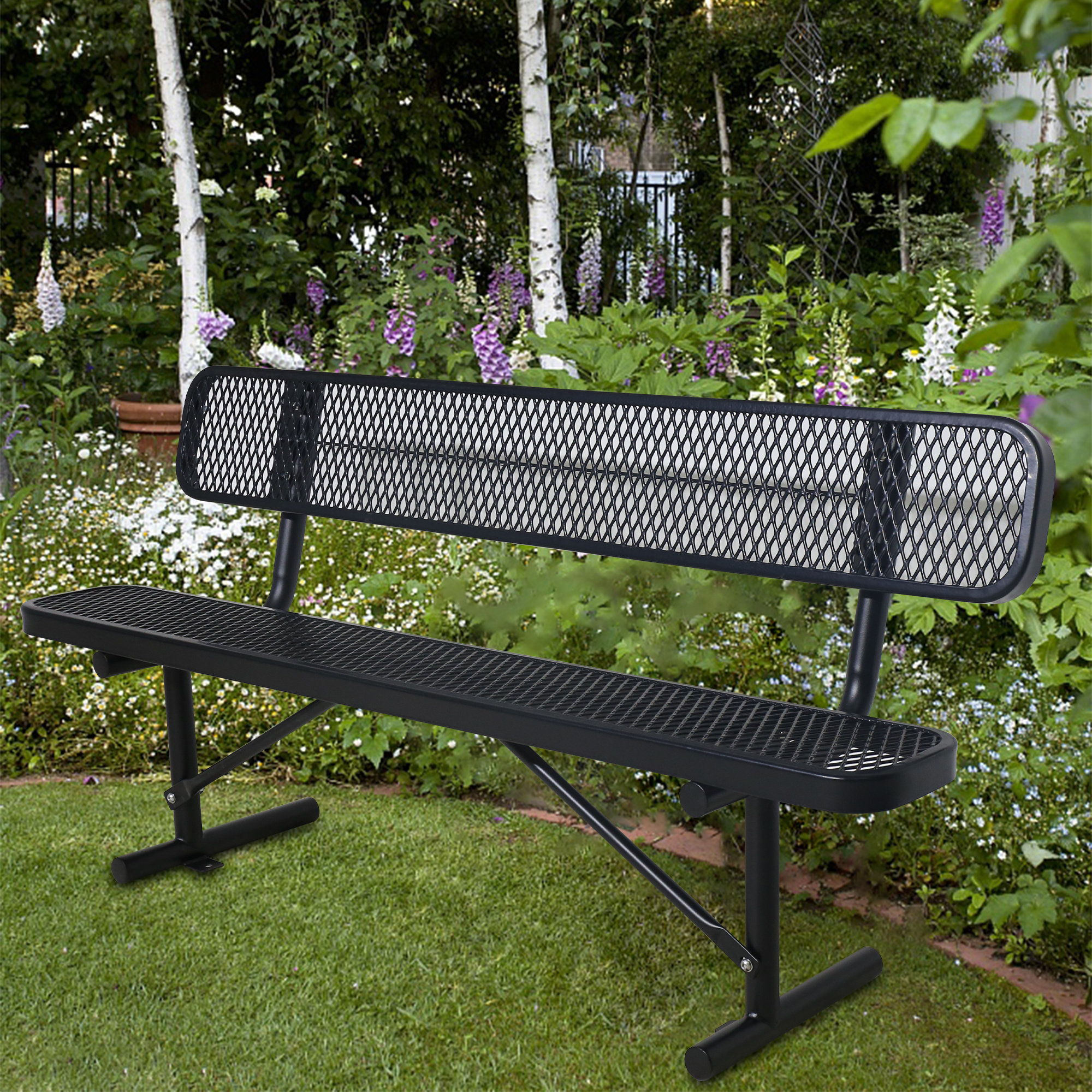 17 Stories Thermoplastic Coated Steel Outdoor Garden Bench Park Bench ...