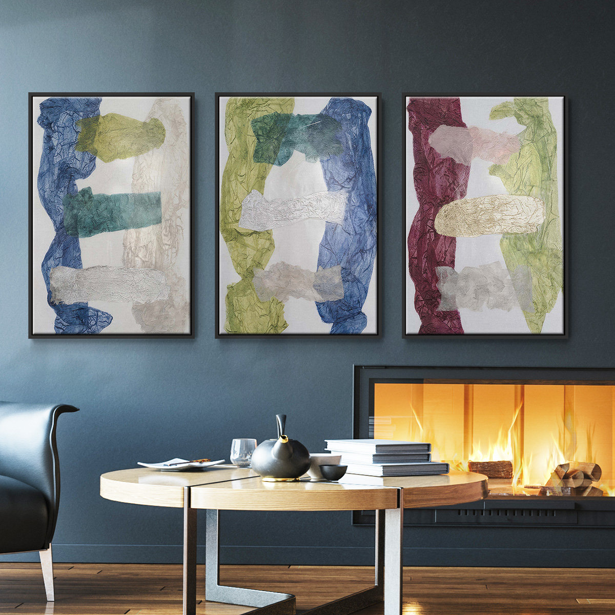 Wexford Home Dyed Cloth IFramed Premium Gallery Wrapped Canvas Set of 3 ...