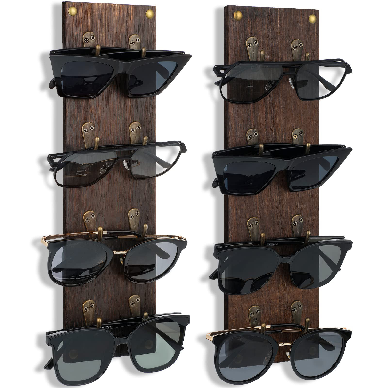 Ophelia & Co. Set Of 2 Rustic Mounted Sunglasses Storage Organizer Wood ...