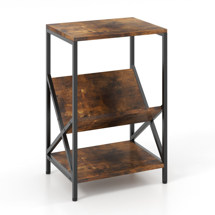17 Stories 3-Tier Industrial Side Table with V-shaped Bookshelf for ...