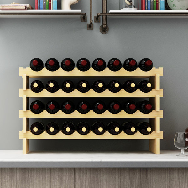 Rebrilliant Kirksey Solid Wood Floor Wine Bottle Rack in Natural Wood ...