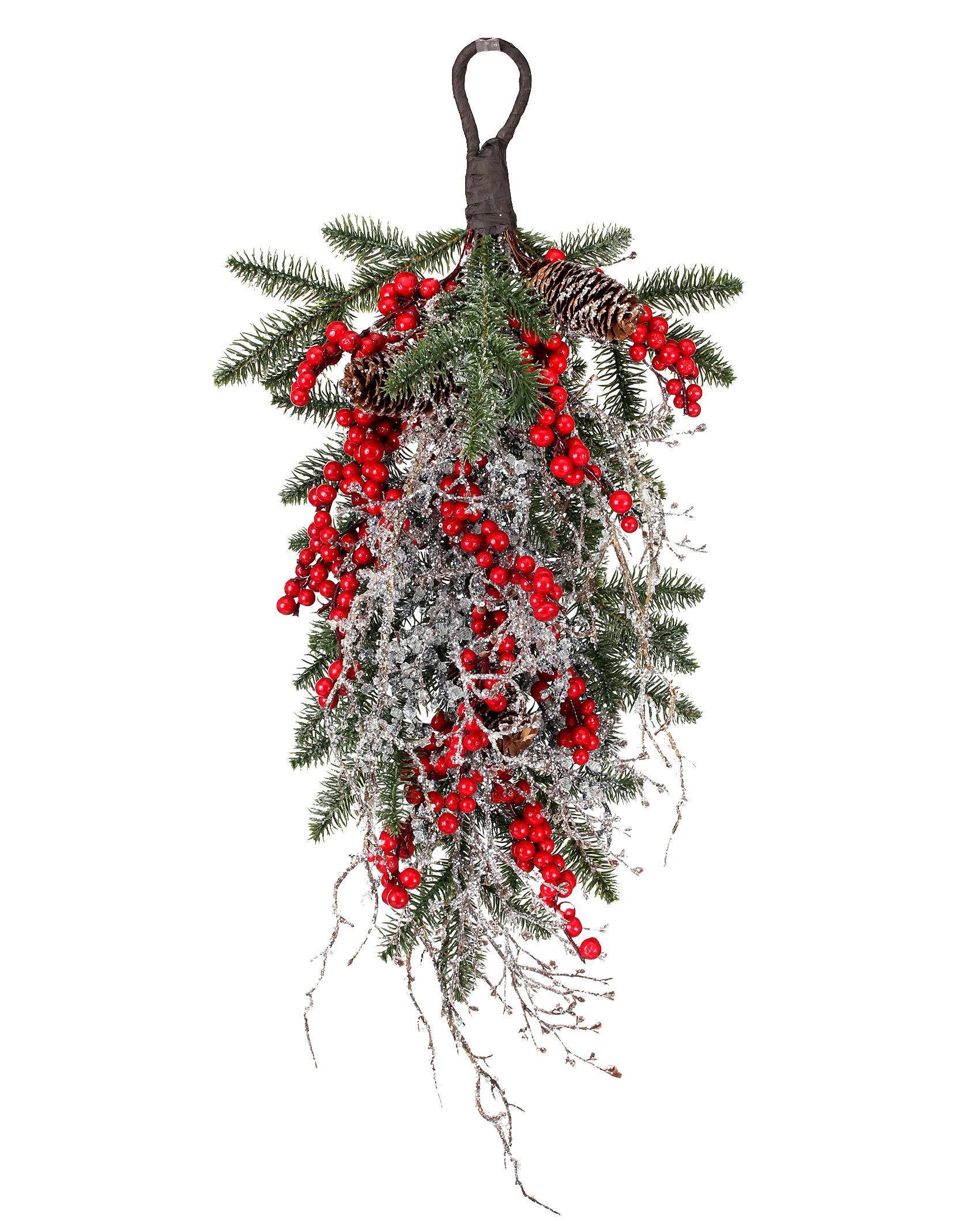 The Holiday Aisle® 28" Waterproof Berry/Fir Ice Twig Door Swag | Wayfair