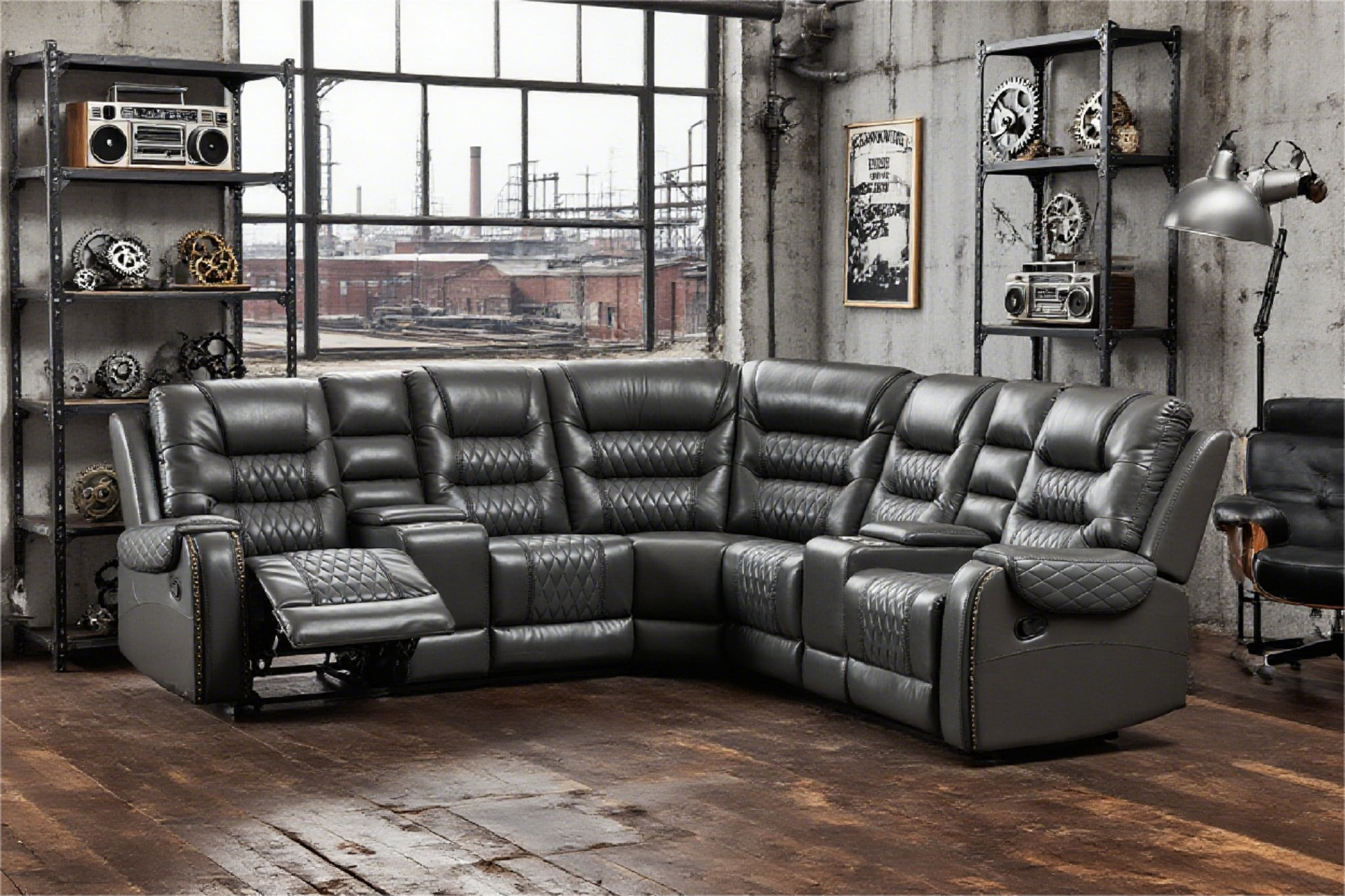 Red Barrel Studio® Sectional Reclining Corner Sofa Faux Leather Manual ...