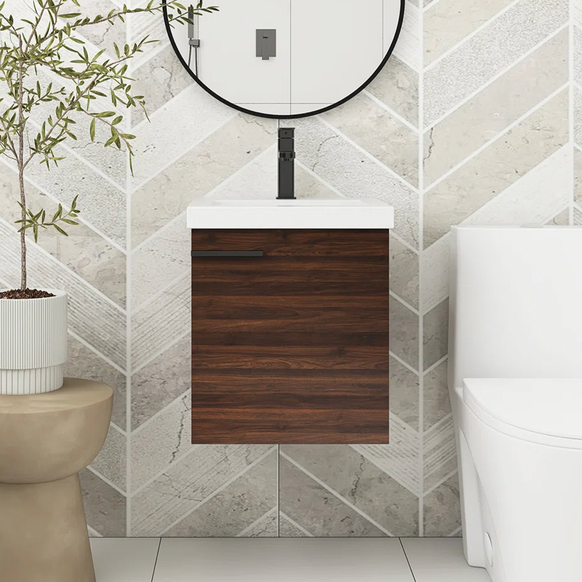 Ebern Designs 18'' Wall Mounted Single Bathroom Vanity with Ceramic Top | Wayfair