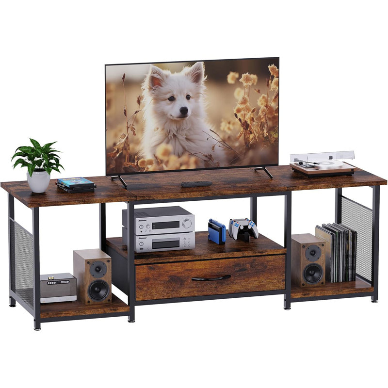 17 Stories Entertainment Center With Open Storage Shelves, Industrial ...