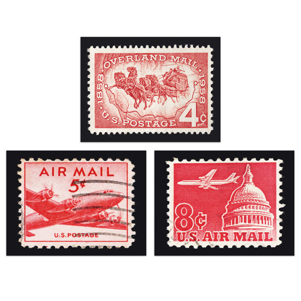 Marlow Home Co. USPS USA Postal Service Vintage Stamps Air Mail 3-Piece ...