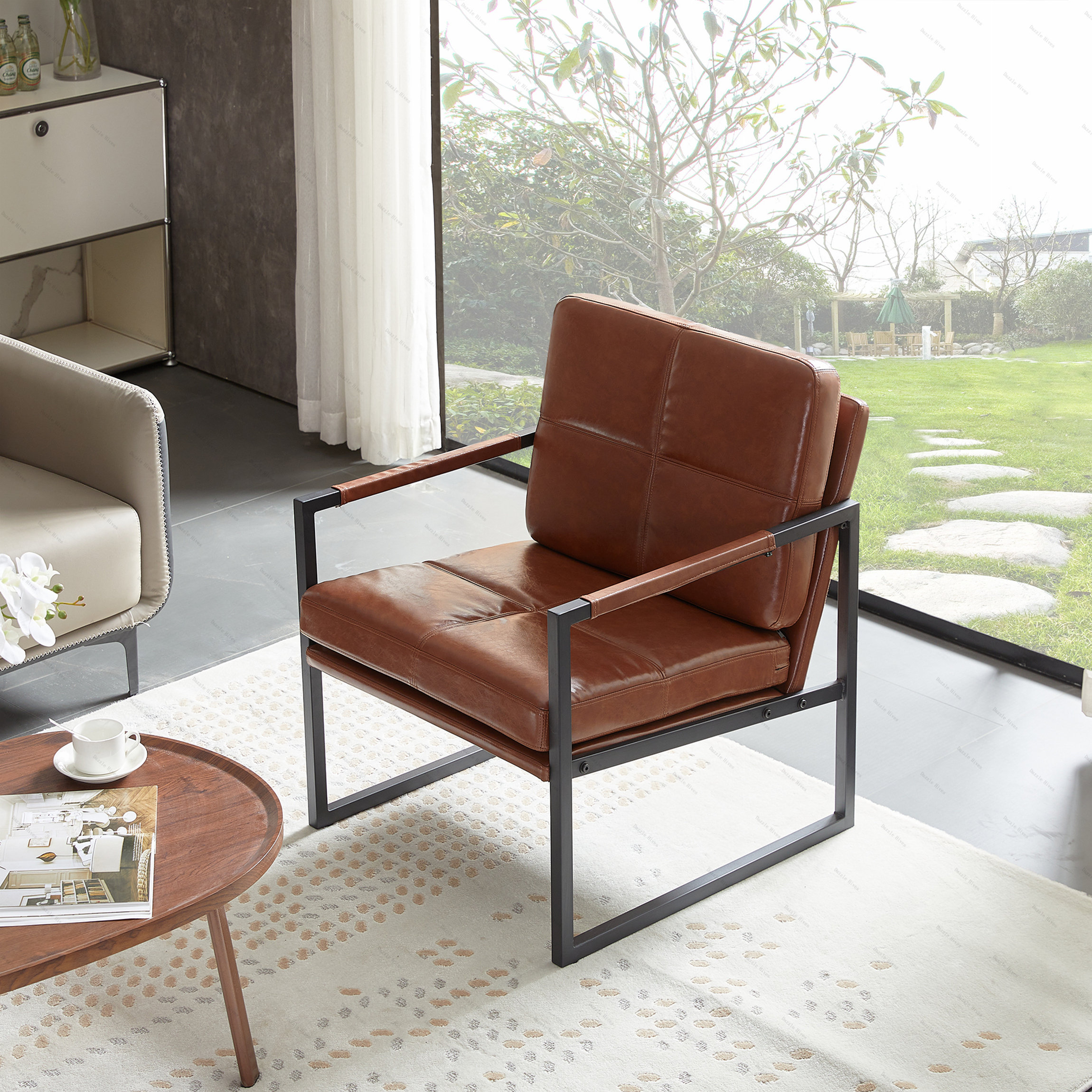 Ebern Designs leather leisure black metal frame recliner chair for ...