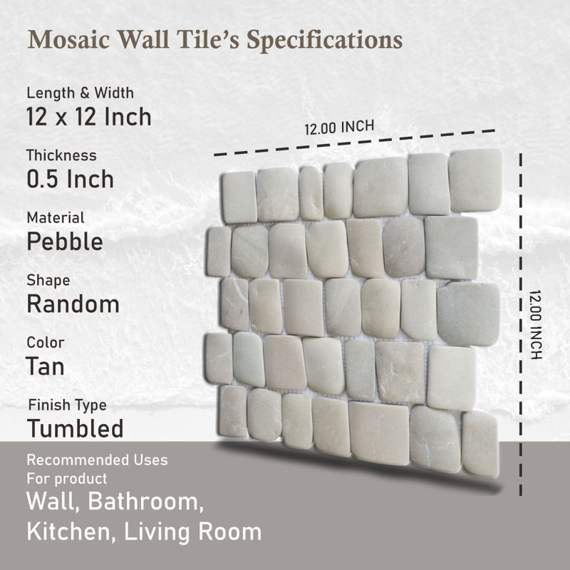 b.o.i Florida 12" x 12" Natural Stone Random Pebble Mosaic Wall Tile ...