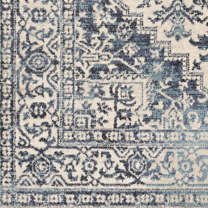 Bungalow Rose Woosley Distressed Denim/Cream Area Rug & Reviews | Wayfair