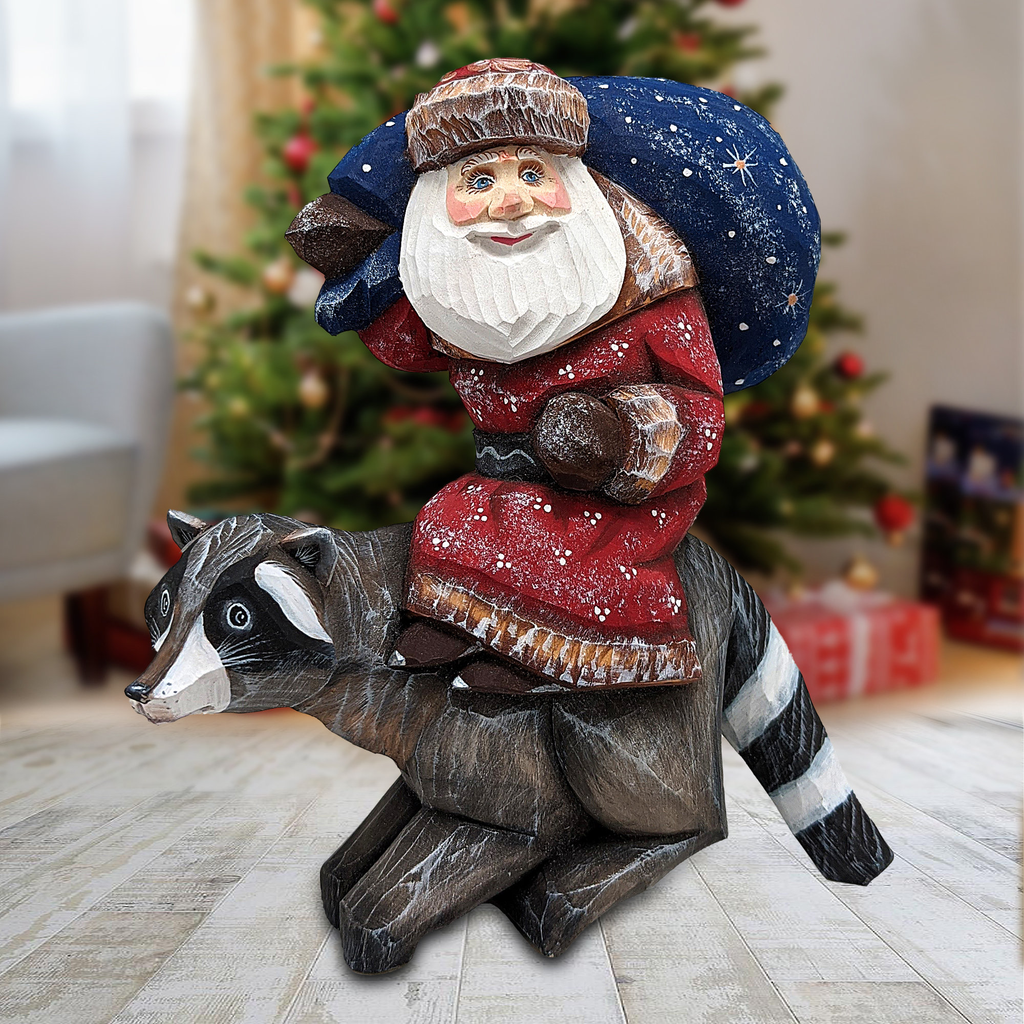 G Debrekht Masterpiece Wood Carved Racoon Santa Figurine - Wayfair Canada