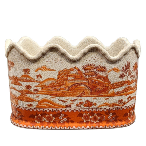 Danny's Fine Porcelain Orange/Redish Hand Painted Porcelain Cachepot ...