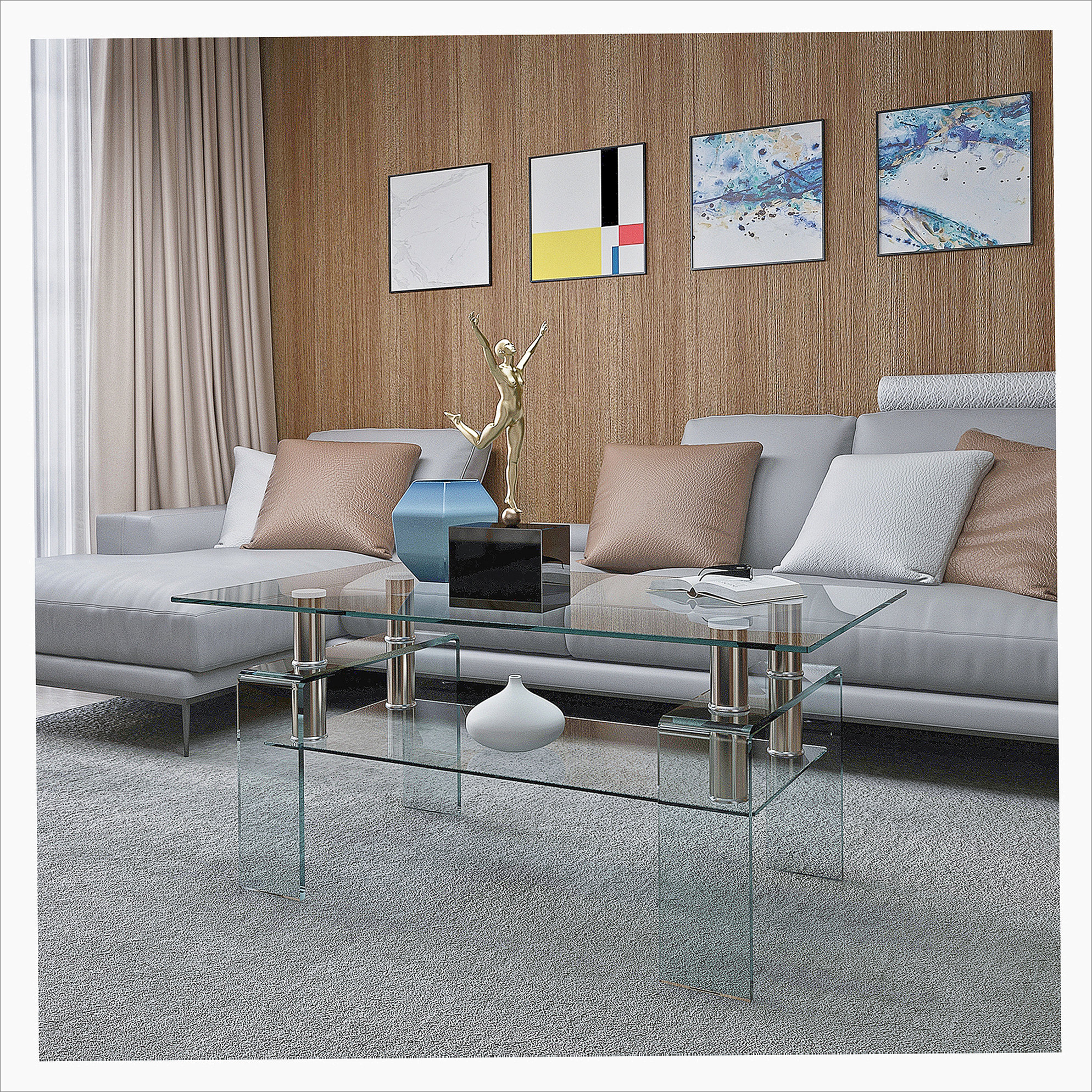 Ivy Bronx 39.37" Tempered Glass Coffee Table Clear Table Transparent ...