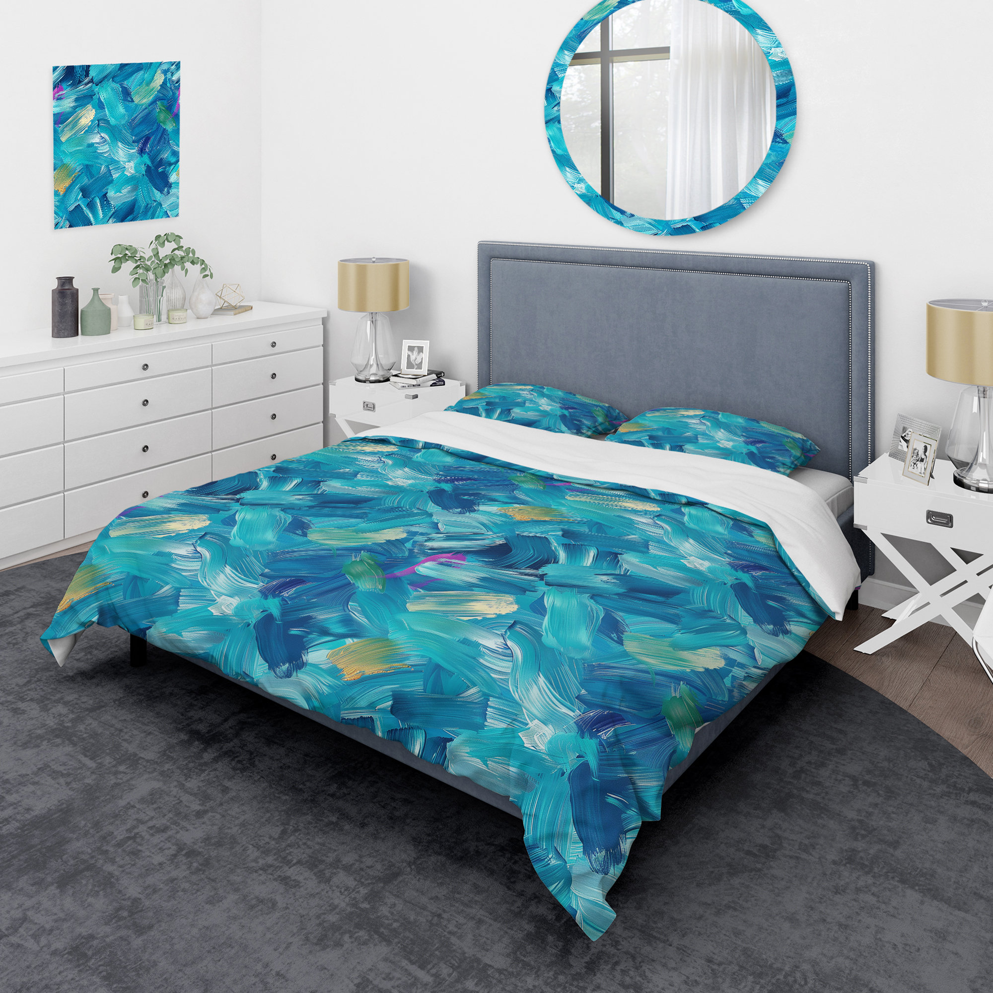 Design Art Blue Brush Strokes - Modern Duvet Cover Set | Wayfair