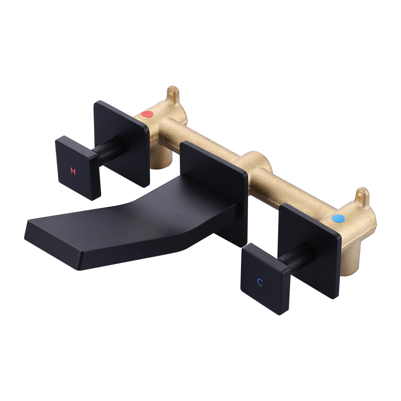 AVITAS Brass Wall Mount 2-Handle Bathroom Faucet Waterfall Widespread ...