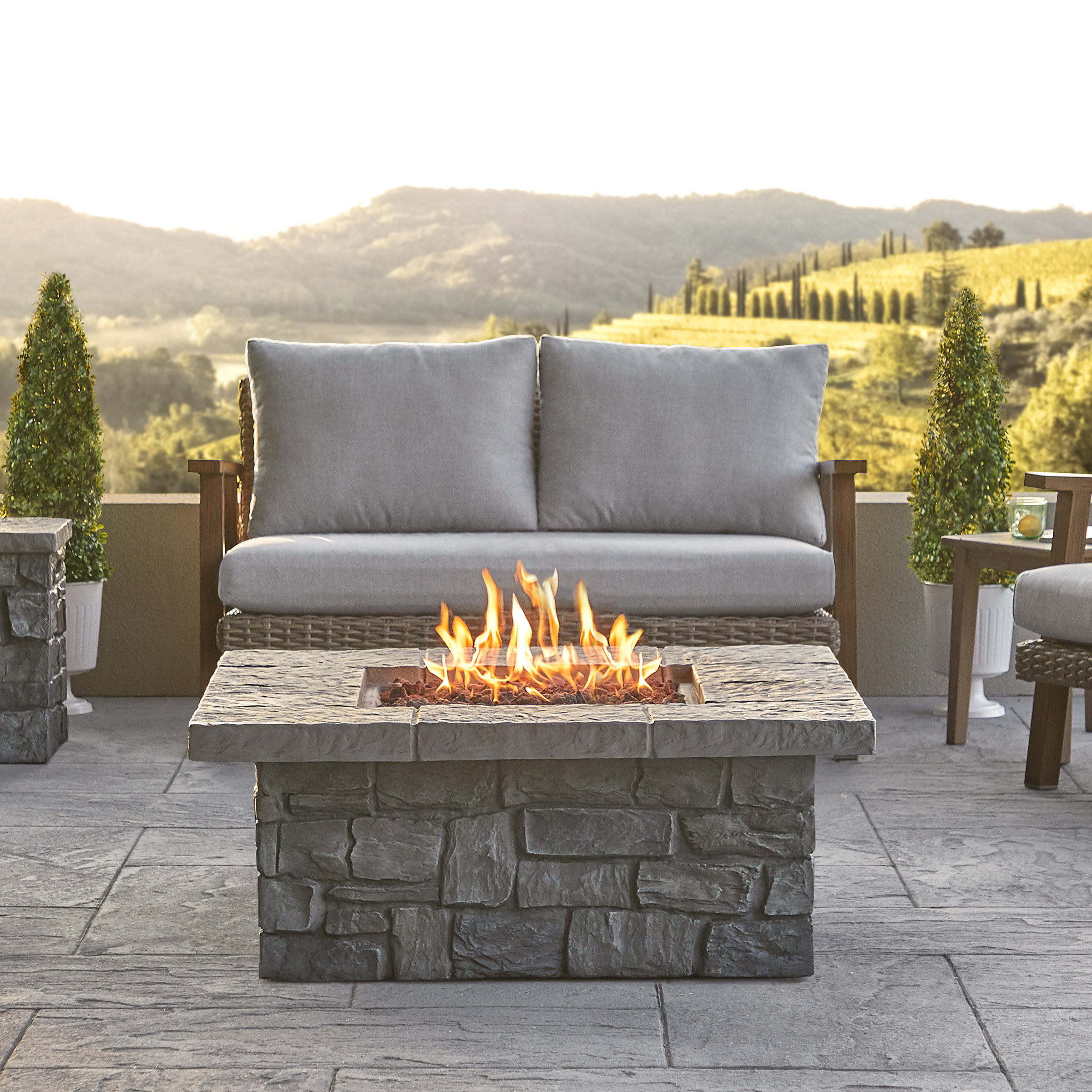 Real Flame SEDONA 38" Square Concrete Propane or Natural Gas Fire Pit ...