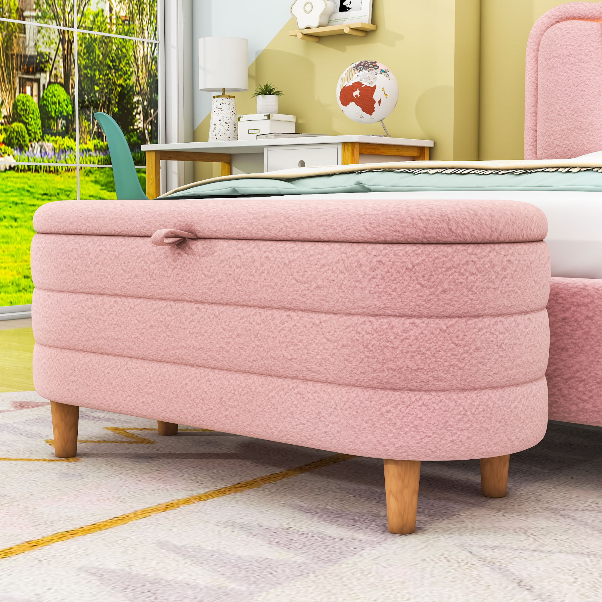 Ebern Designs Rezana Elegant Sherpa Fabric Upholstered Storage Bench ...