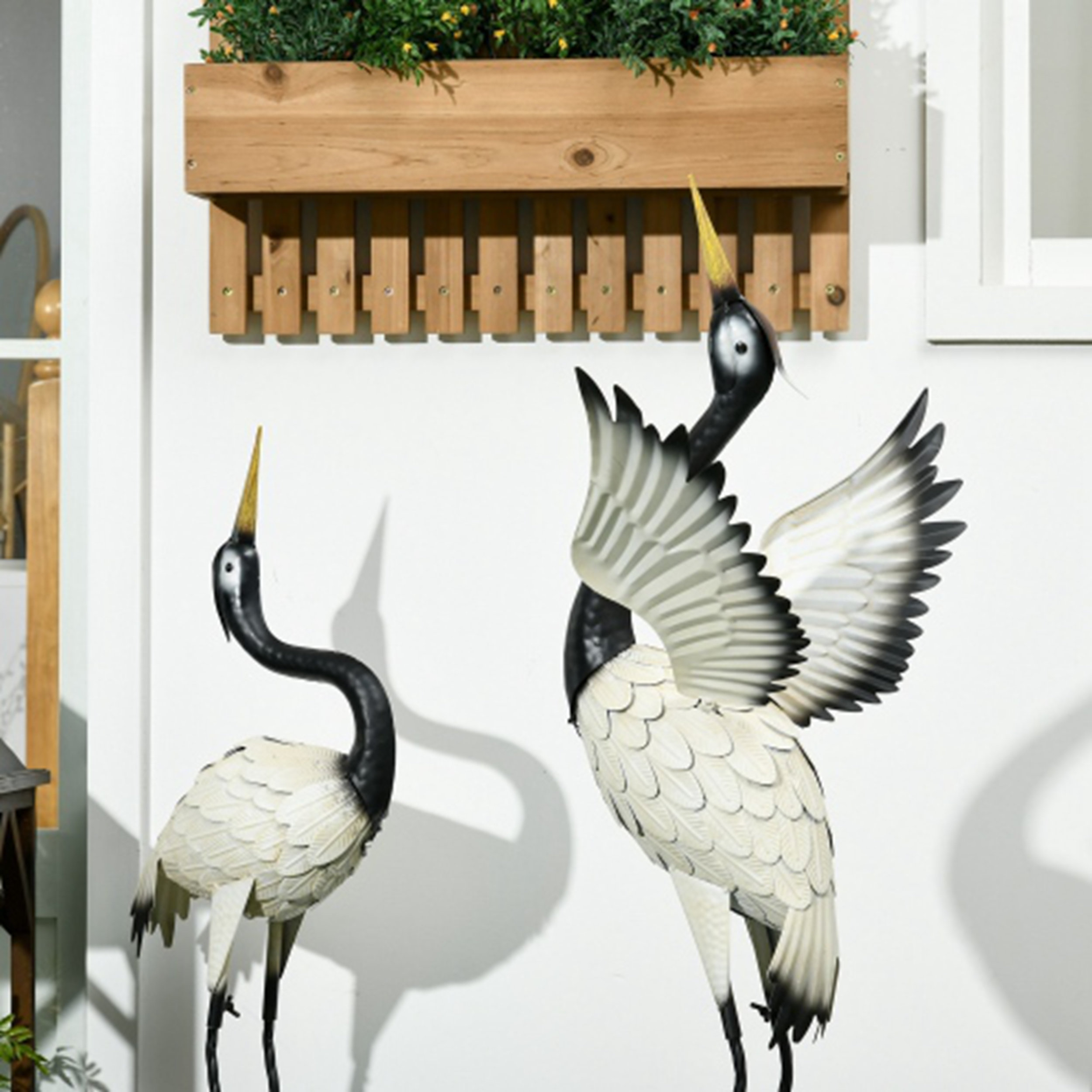 Dakota Fields Outsunny Heron Garden Statues - Set of 2 Metal Bird ...