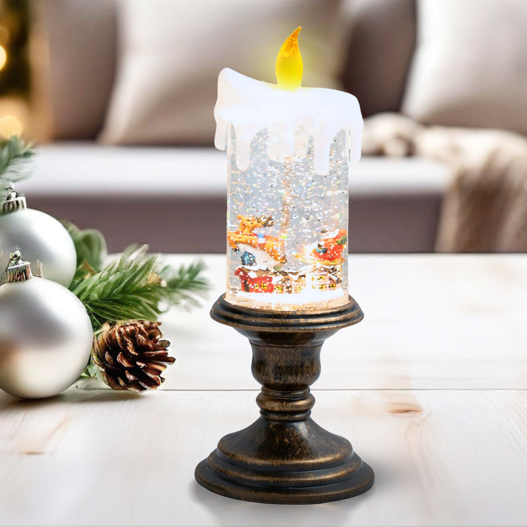 The Holiday Aisle® Christmas Snow Globe Lantern with Santa, Snowflakes ...
