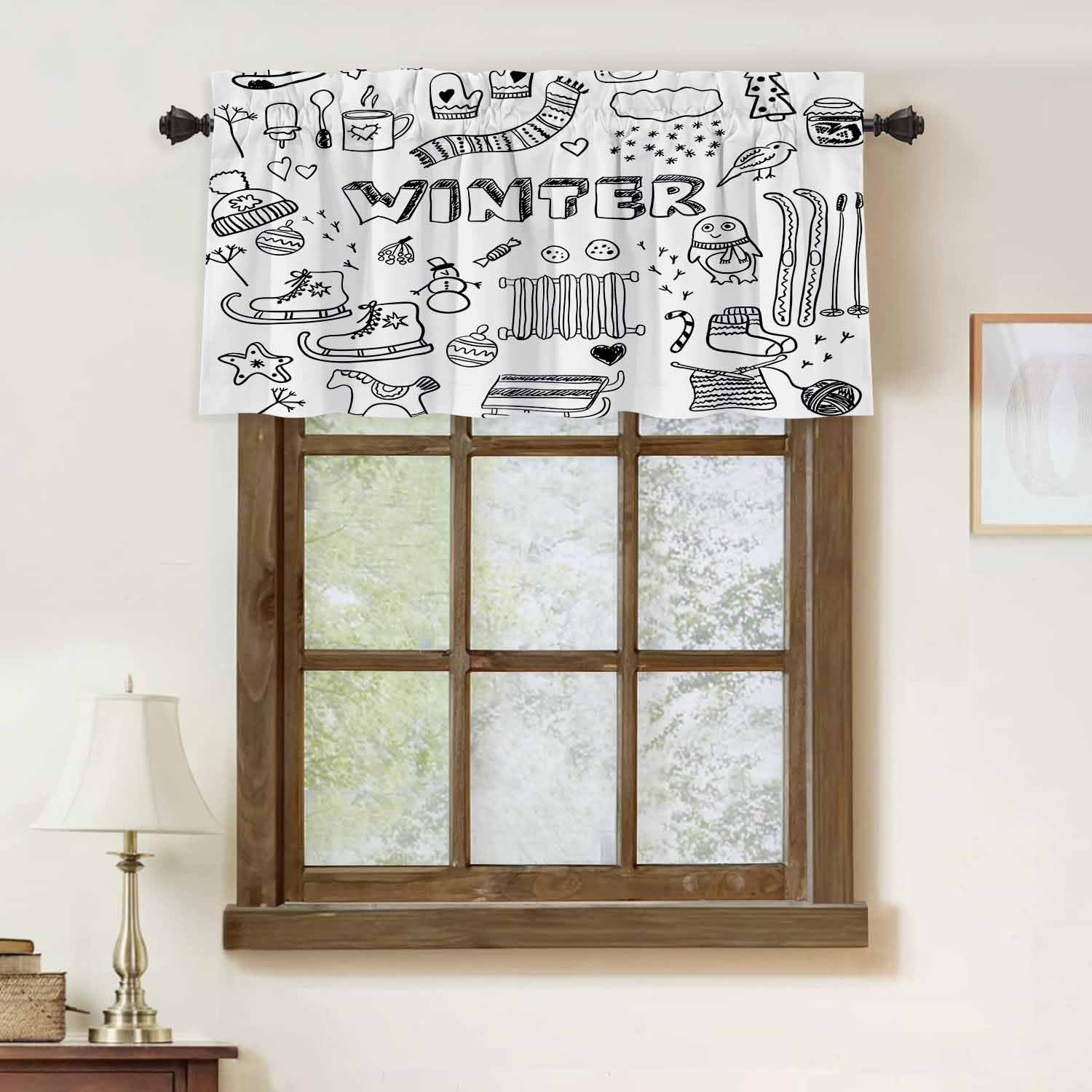 The Holiday Aisle® Black 52"W Winter Doodles Stylish Ice Skates Window ...
