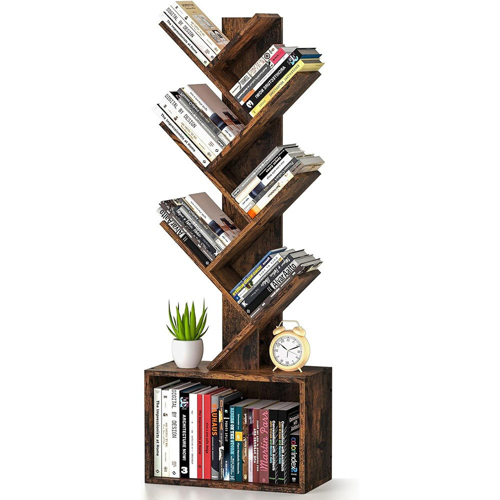 Millwood Pines 6 Tier Tree Bookshelf, Sturdy Retro Floor Standing Wood ...