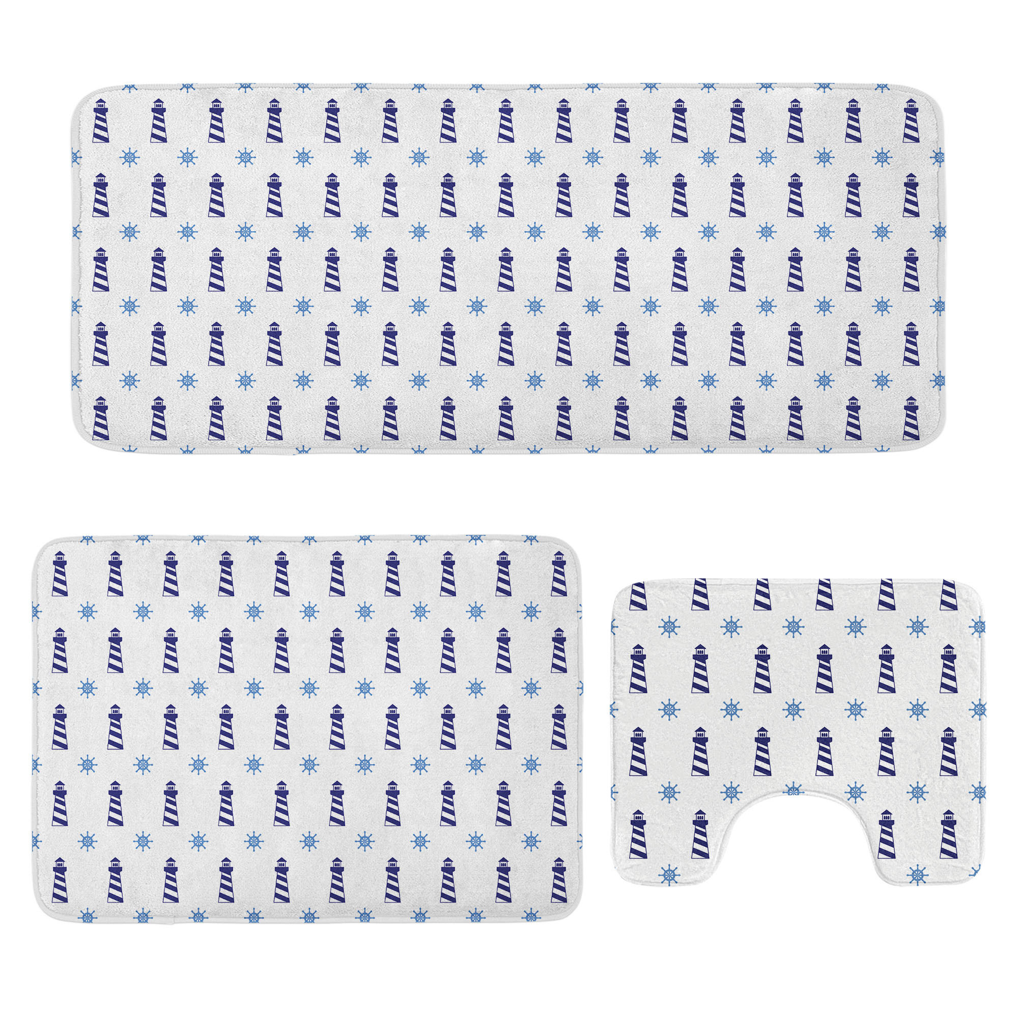 Dakota Fields Navy Blue Bathroom Rug Set 3 Pieces U-Shape & Rectangle ...