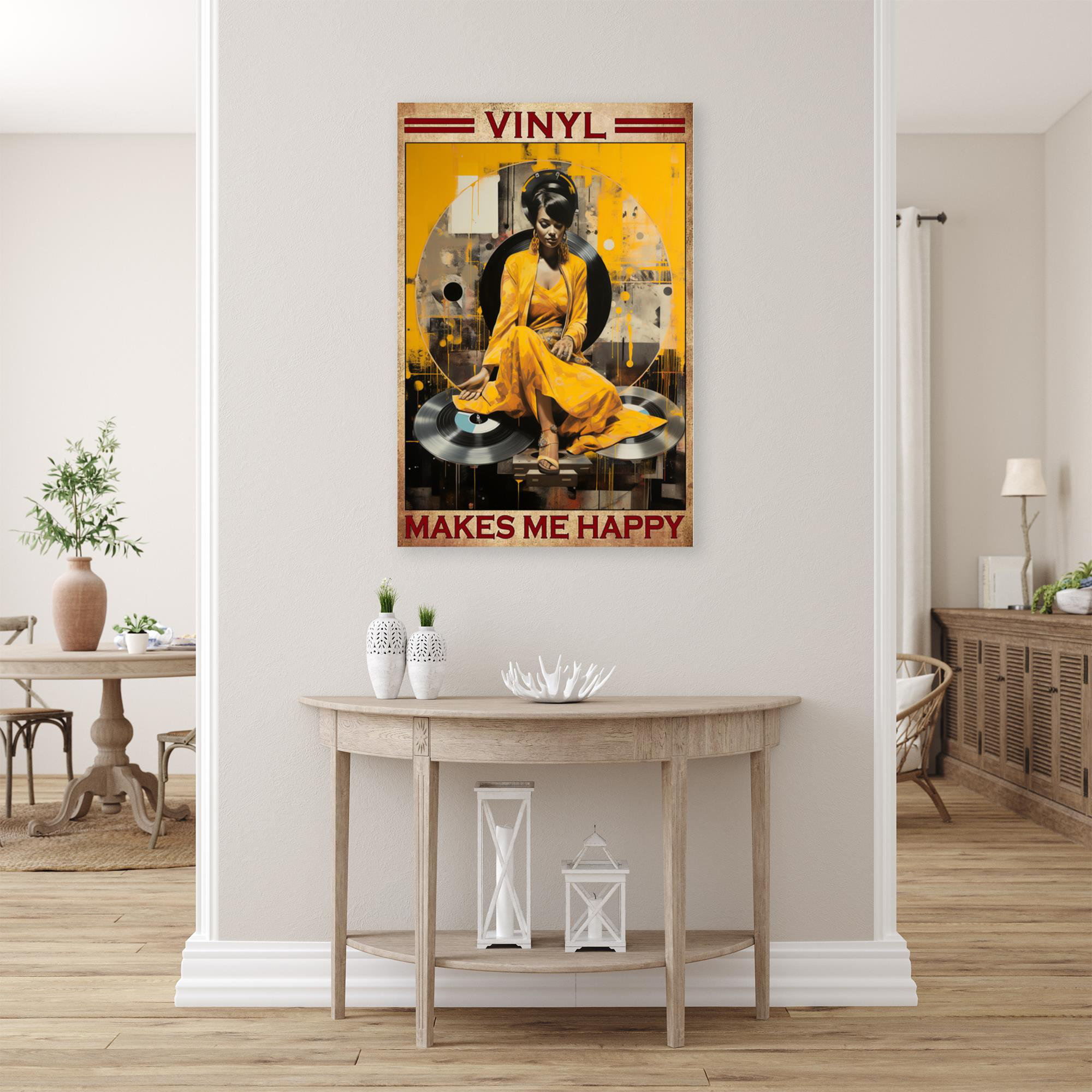 Trinx Maanus Vinyl Makes Me Happy - 1 Piece Rectangle Graphic Art Print ...