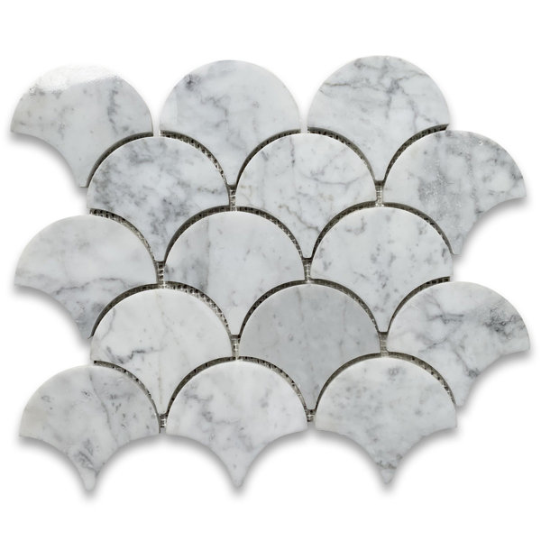Marble Online 13" x 11" Marble Fish Scale Mosaic Wall & Floor Tile ...